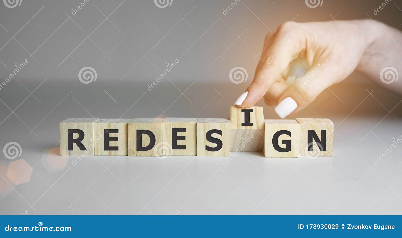 REDESIGN Word Made with Building Blocks, Restart Concept Stock Image ...
