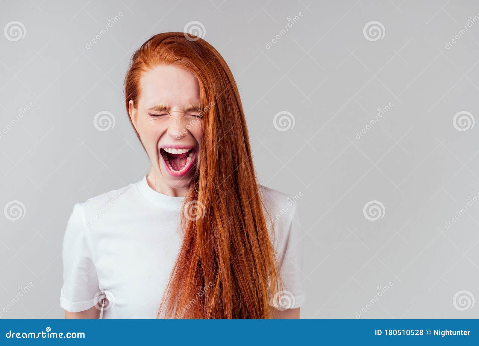 Redhaired Ginger Student Woman with Open Mouth and Bad Teeth Stock ...