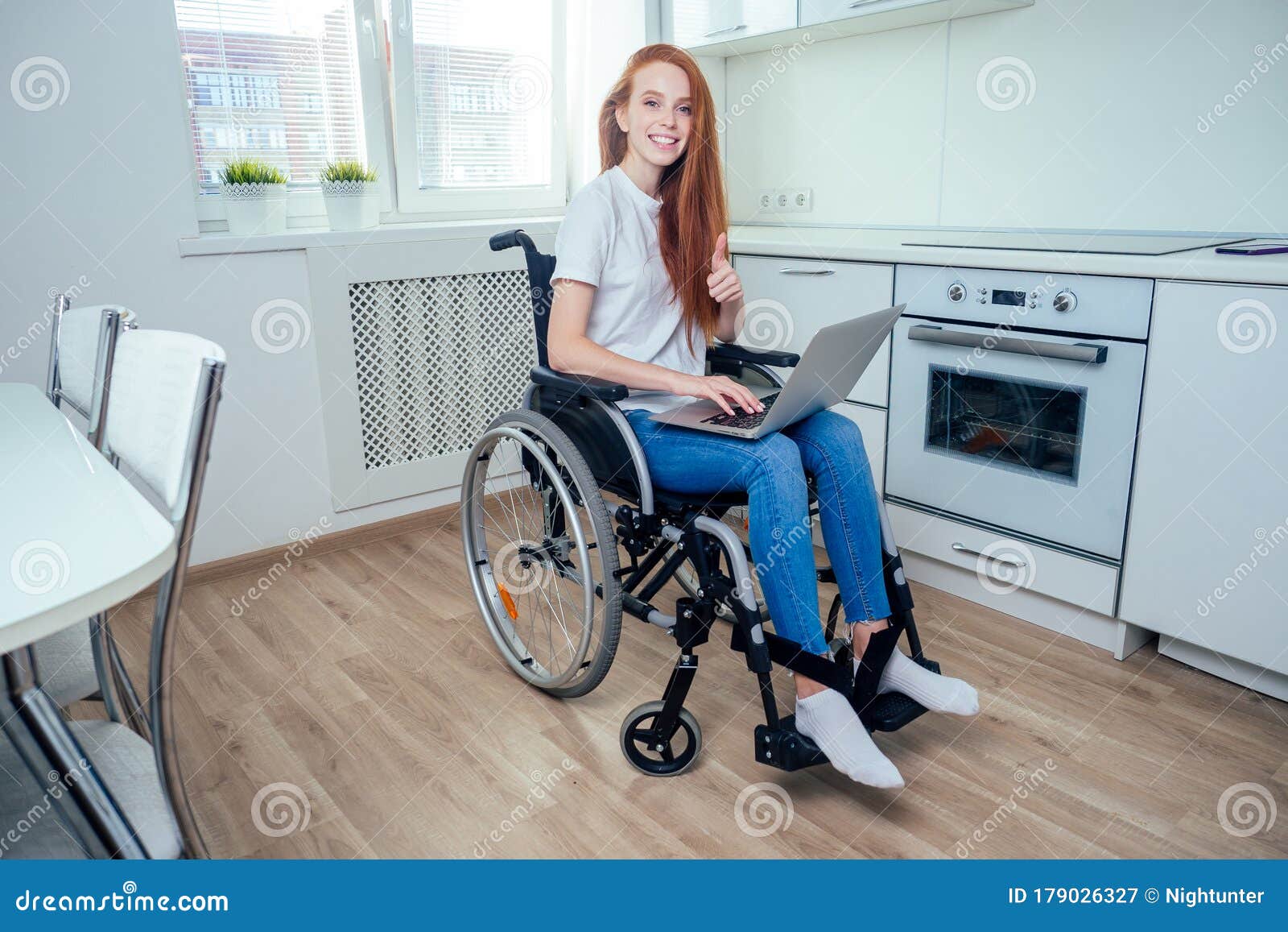 Redhaired Ginger Woman in Wheelchair at Kitchen Stock Image - Image of ...