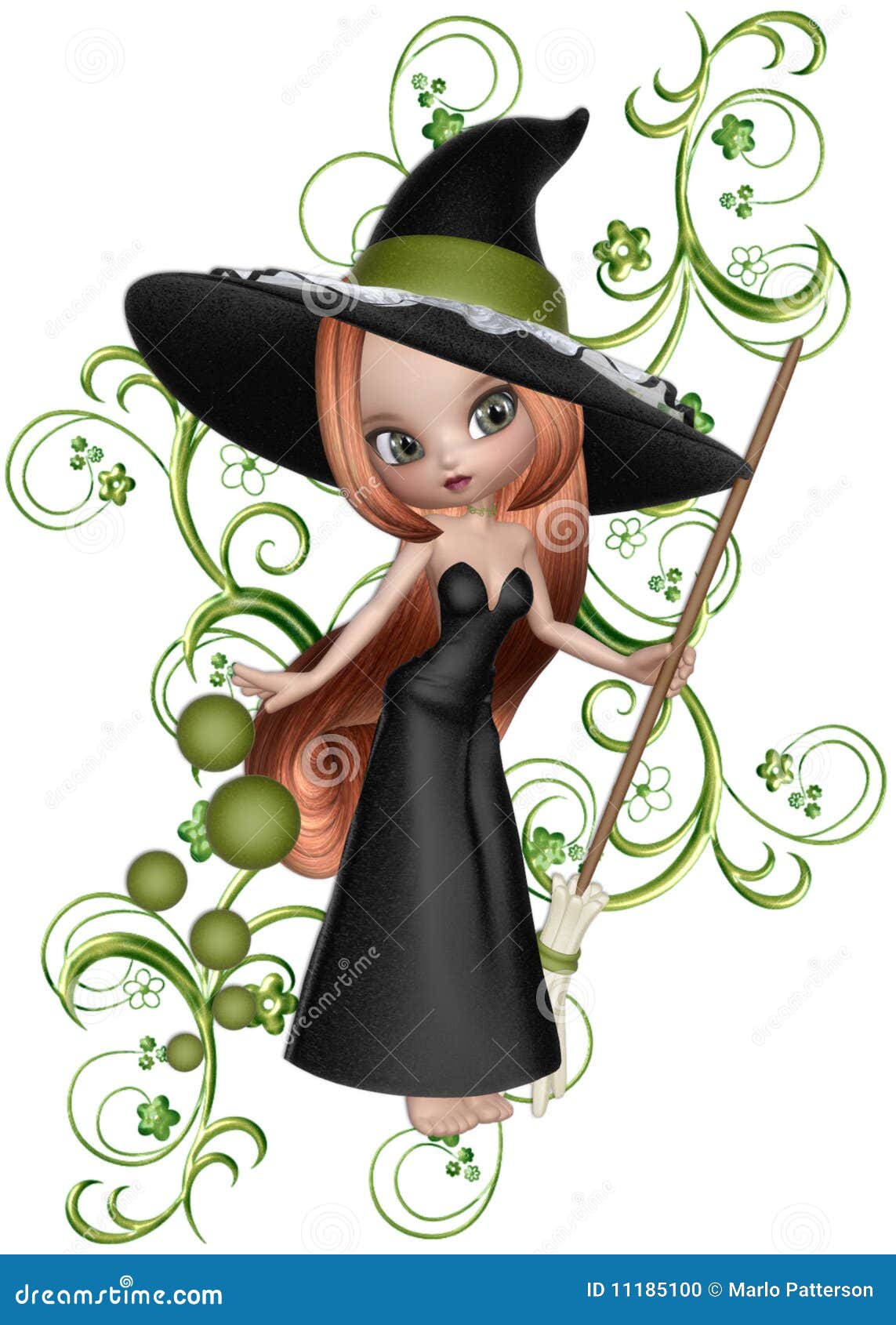 Redhaired Witch & Floral Vines Stock Illustration - Illustration of ...