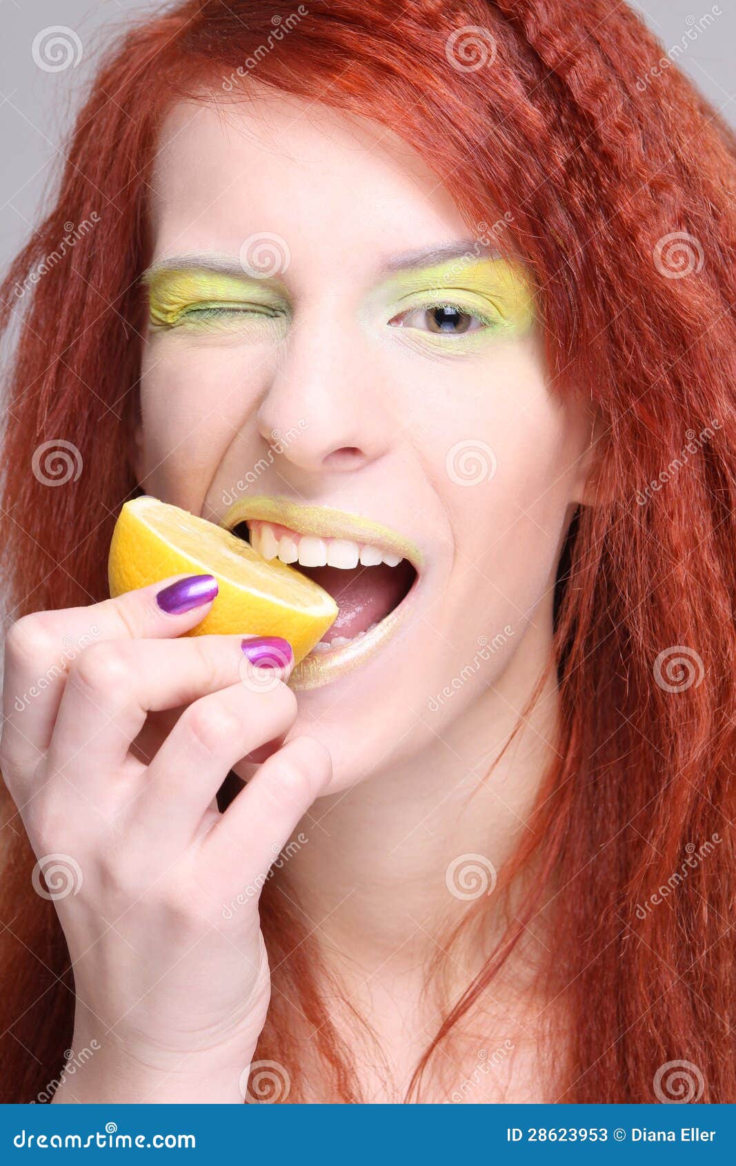 Redhaired Woman Biting the Lemon Stock Image - Image of healthy, lemon ...