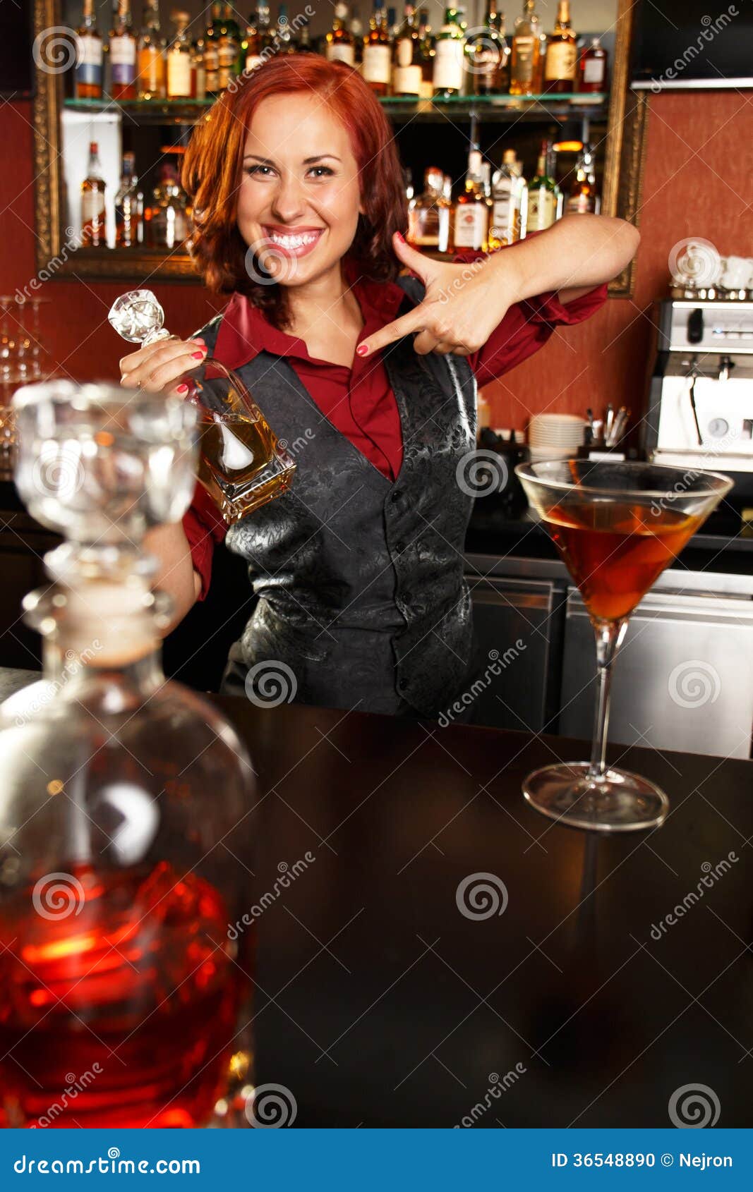 Redhead barmaid stock photo. Image of glass, barmaid - 36548890