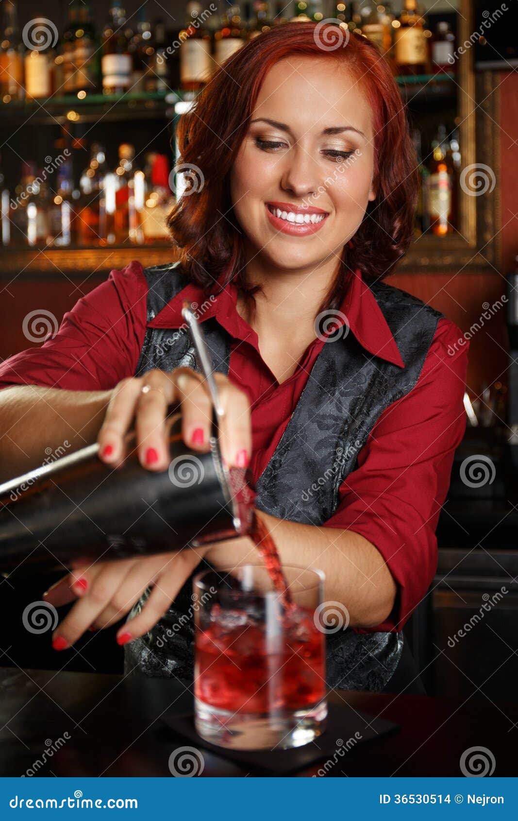 Redhead barmaid stock photo. Image of caucasian, drink - 36530514