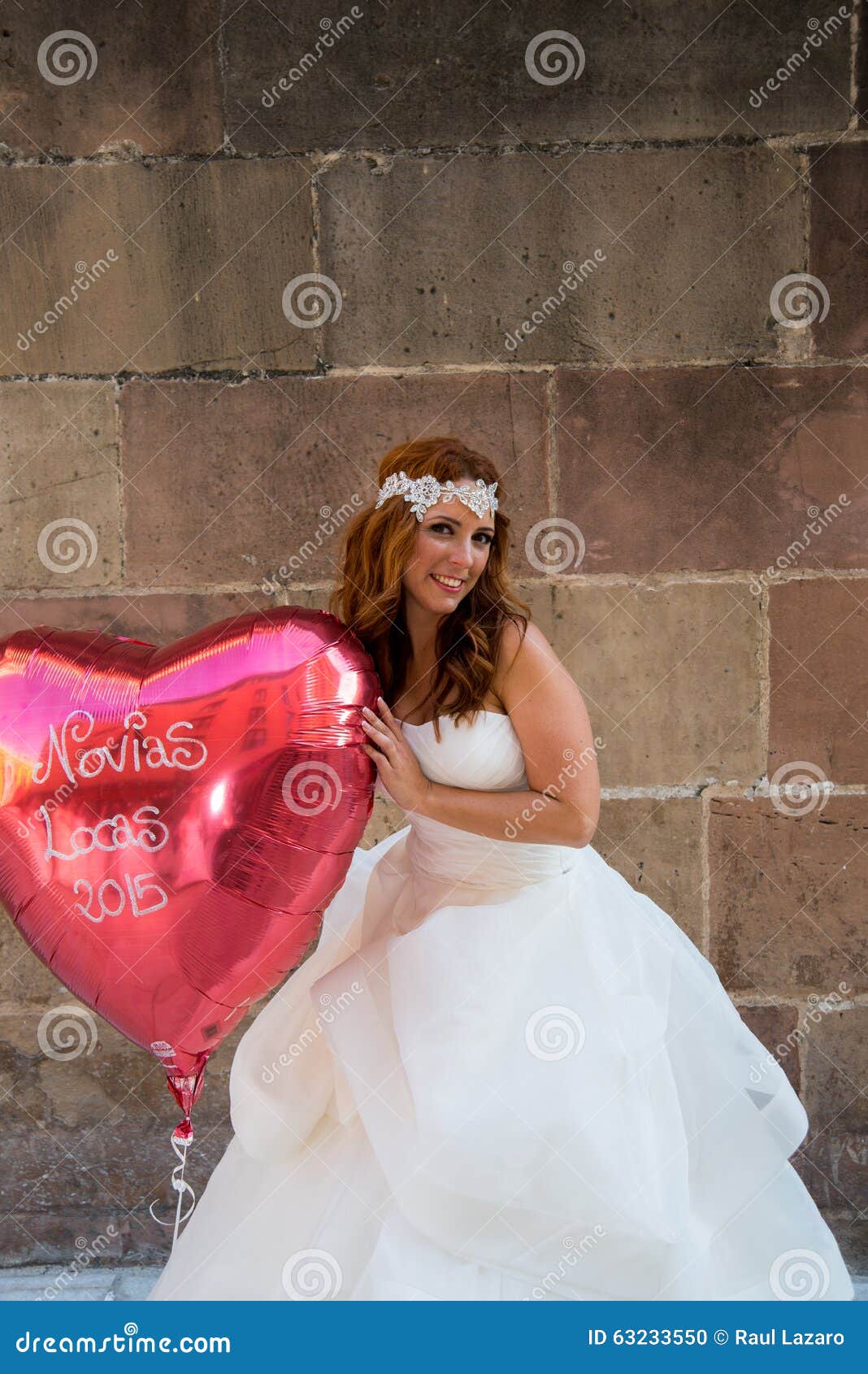 Redhead Bride with a Big Balloon Heart Shaped Stock Photo - Image of ...
