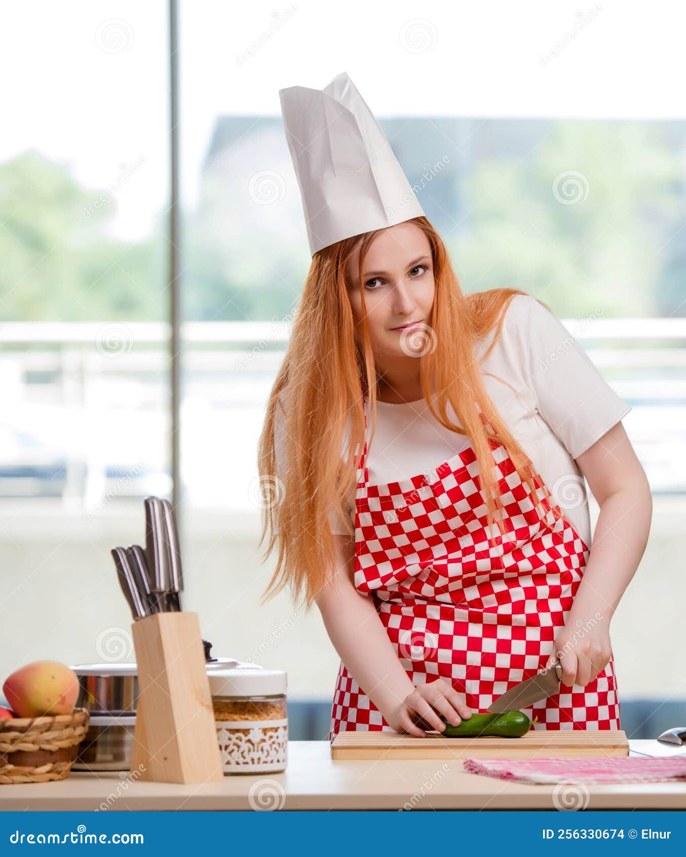 Redhead Cook Working in the Kitchen Stock Photo - Image of cookery ...