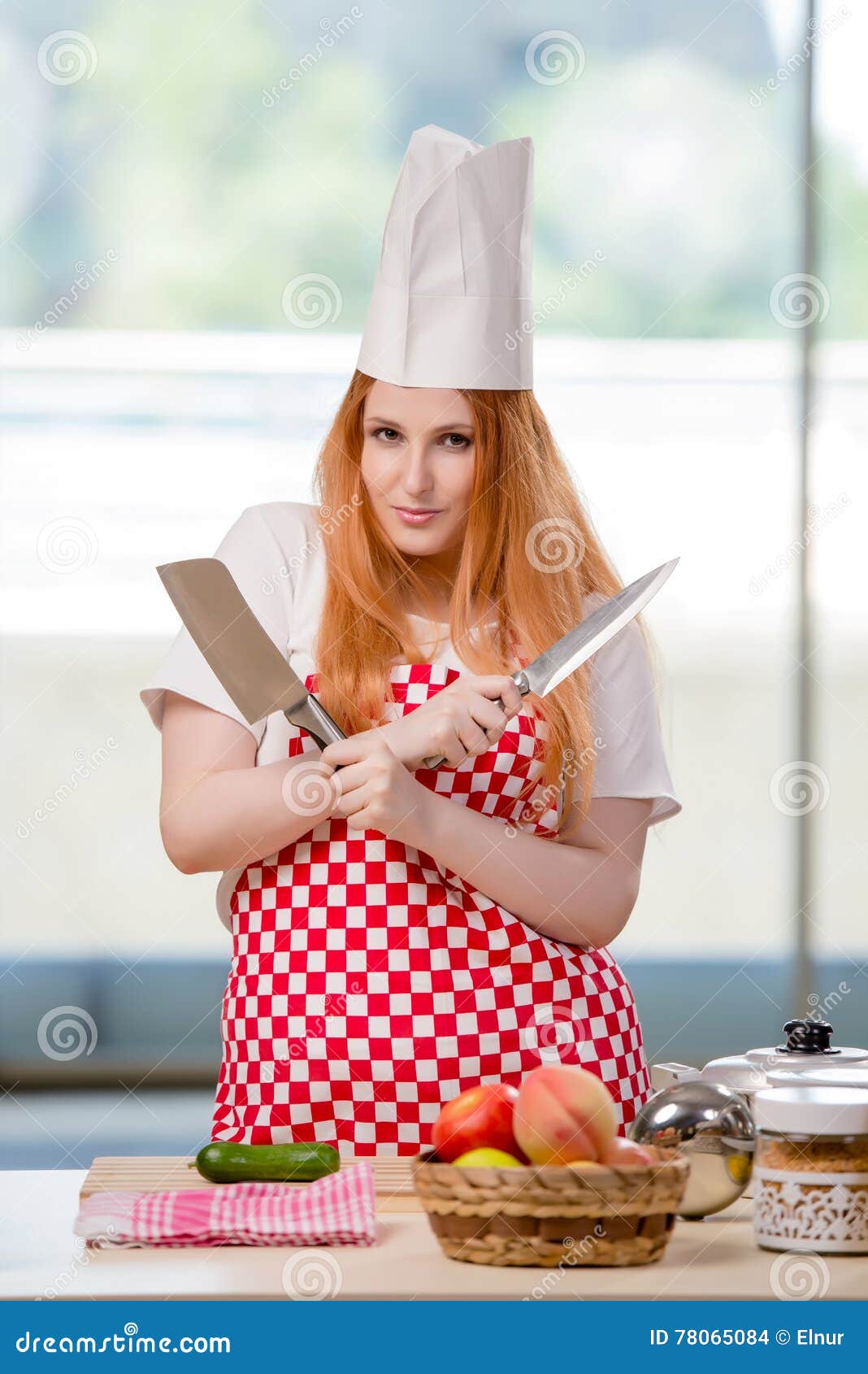 The Redhead Cook Working in the Kitchen Stock Photo - Image of apron ...