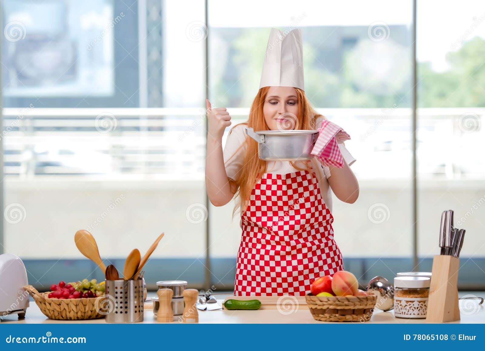 The Redhead Cook Working in the Kitchen Stock Photo - Image of garnish ...