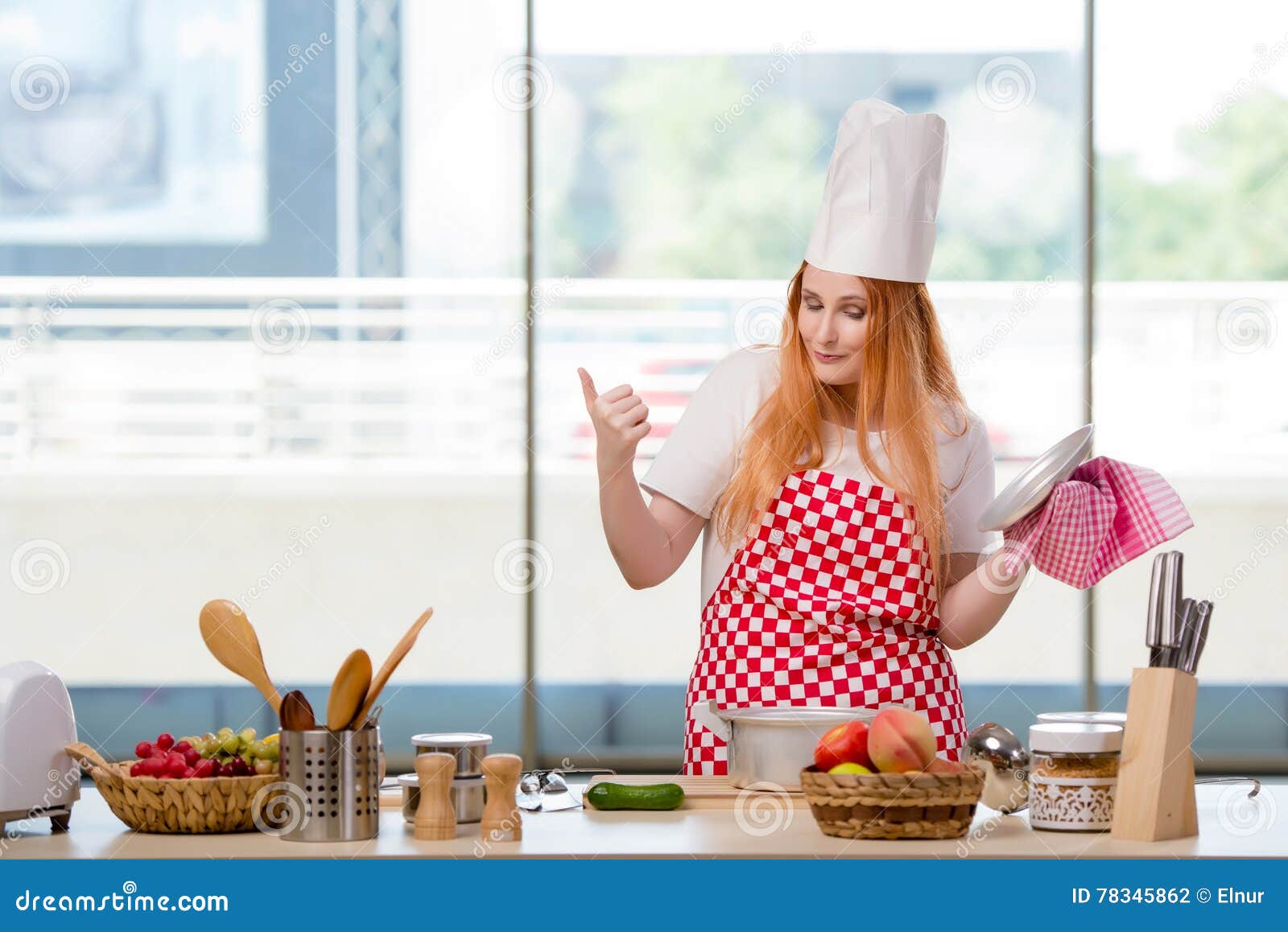 The Redhead Cook Working in the Kitchen Stock Photo - Image of plate ...