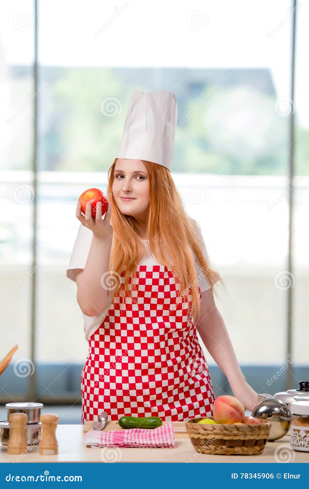 The Redhead Cook Working in the Kitchen Stock Photo - Image of knife ...