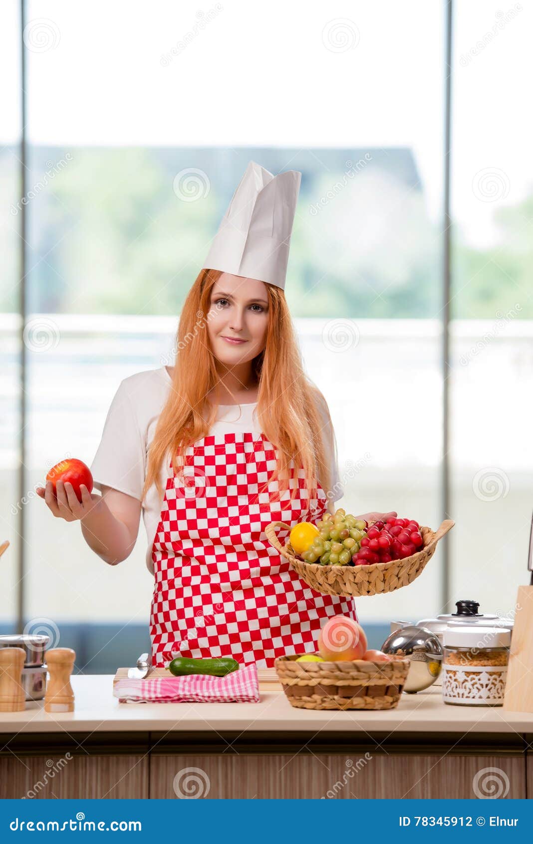 The Redhead Cook Working in the Kitchen Stock Photo - Image of oven ...