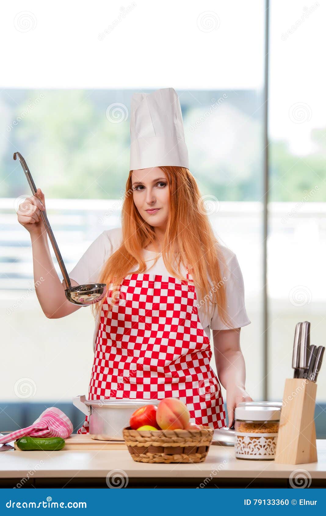 The Redhead Cook Working in the Kitchen Stock Photo - Image of apron ...