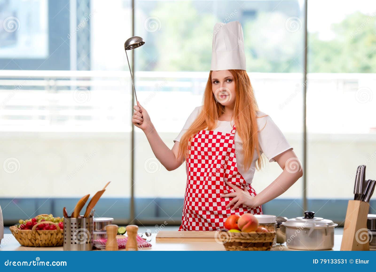 The Redhead Cook Working in the Kitchen Stock Image - Image of funny ...