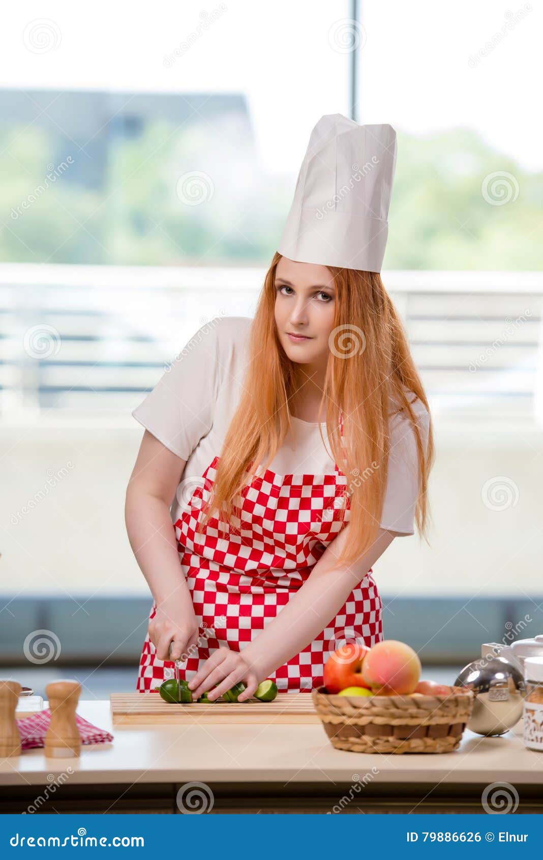 The Redhead Cook Working in the Kitchen Stock Photo - Image of dinner ...