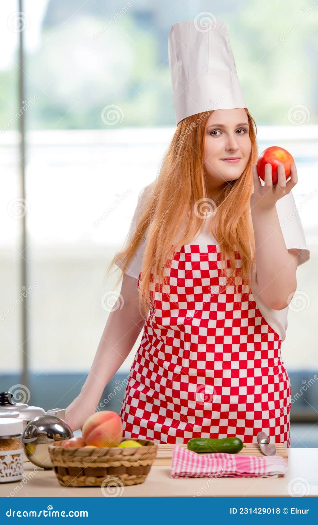 Redhead Cook Working in the Kitchen Stock Photo - Image of cutting ...