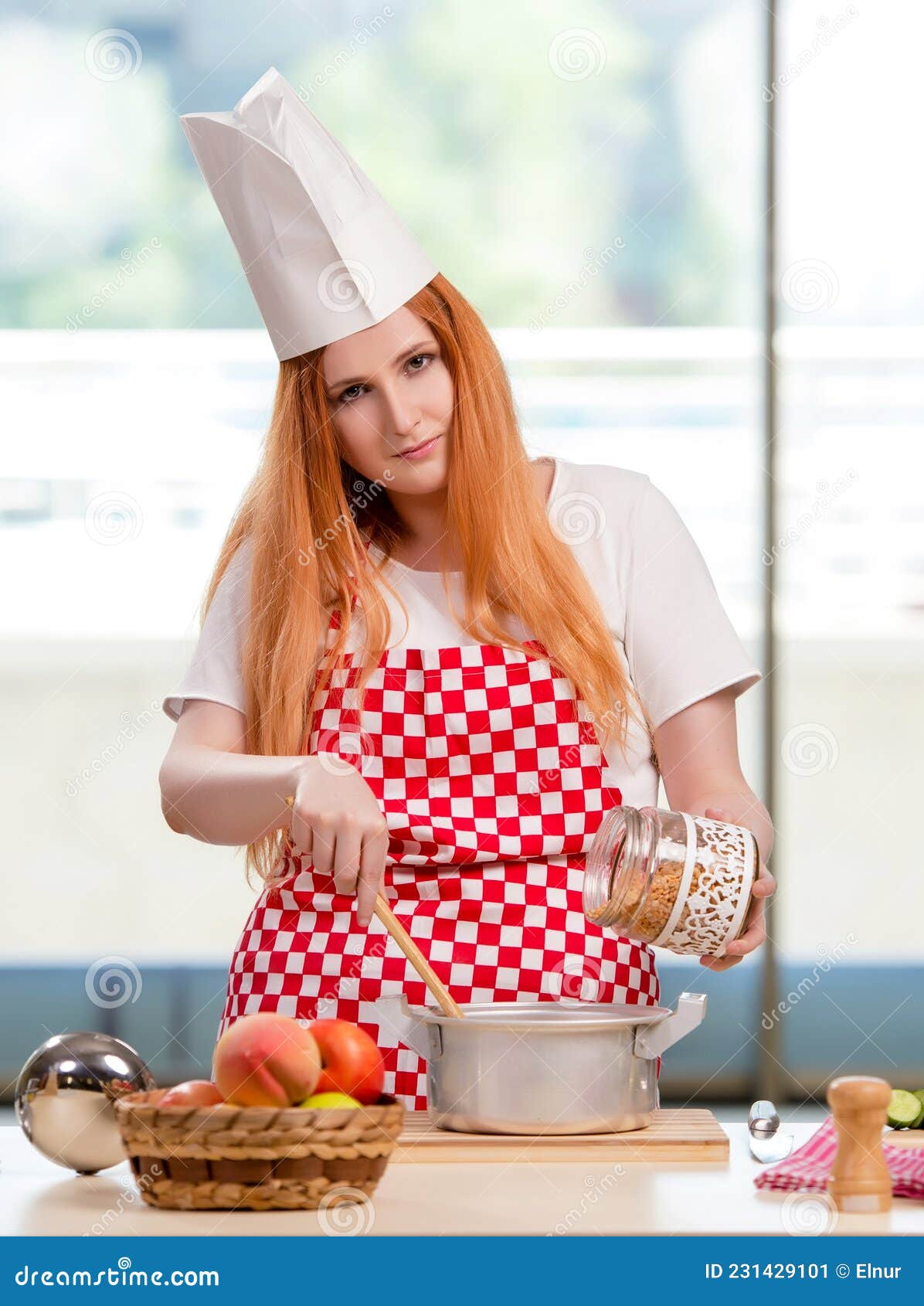 Redhead Cook Working in the Kitchen Stock Image - Image of cook, food ...