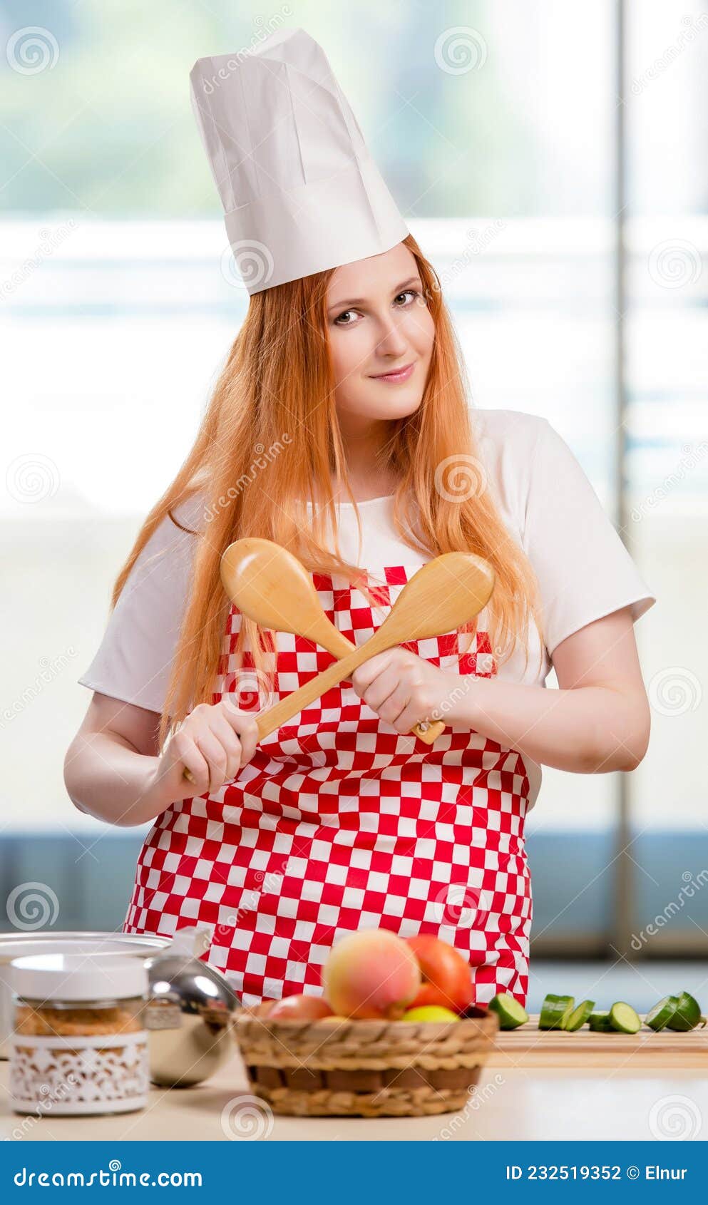 Redhead Cook Working in the Kitchen Stock Photo - Image of ladle ...