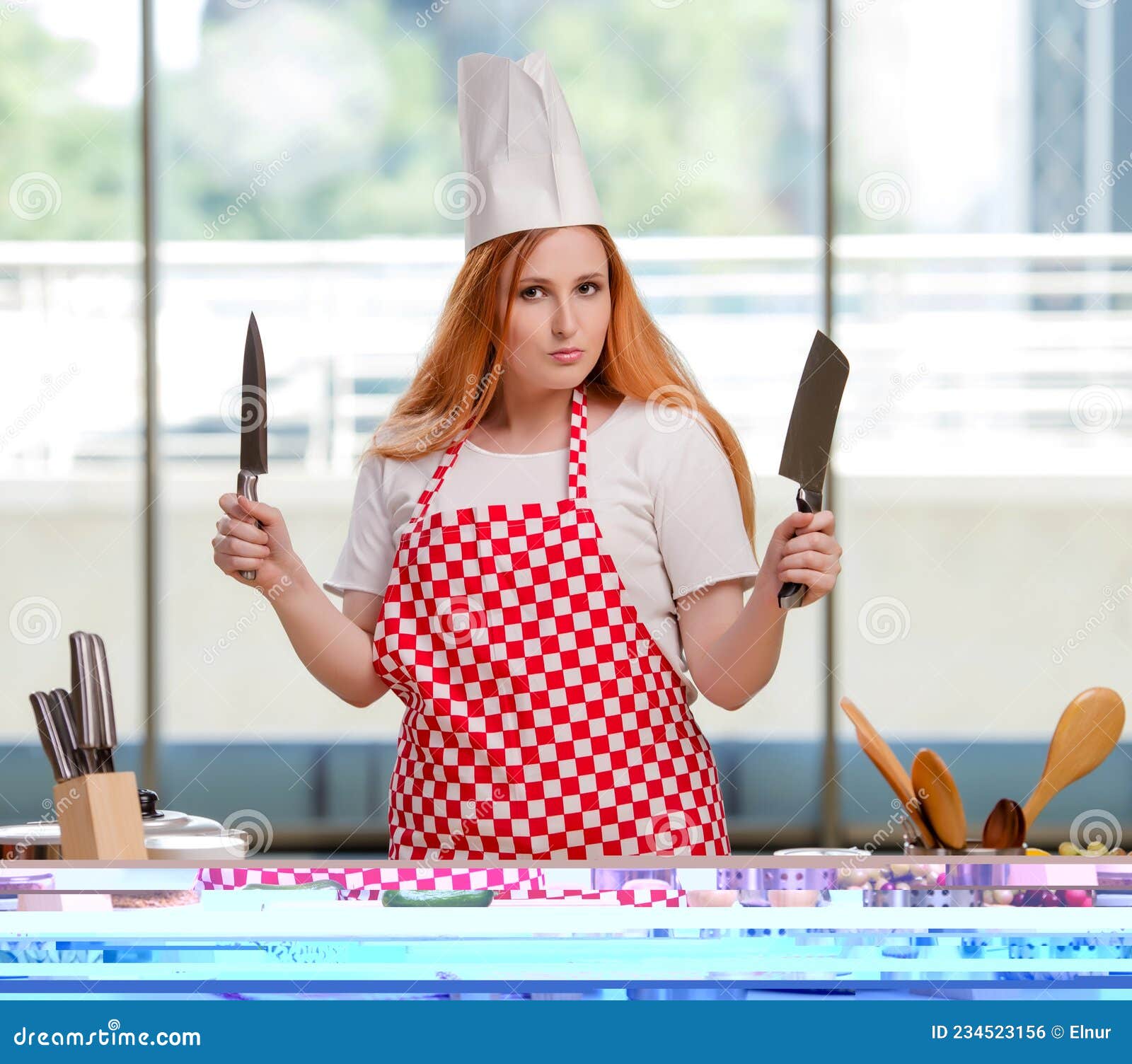 Redhead Cook Working in the Kitchen Stock Photo - Image of meal, knife ...