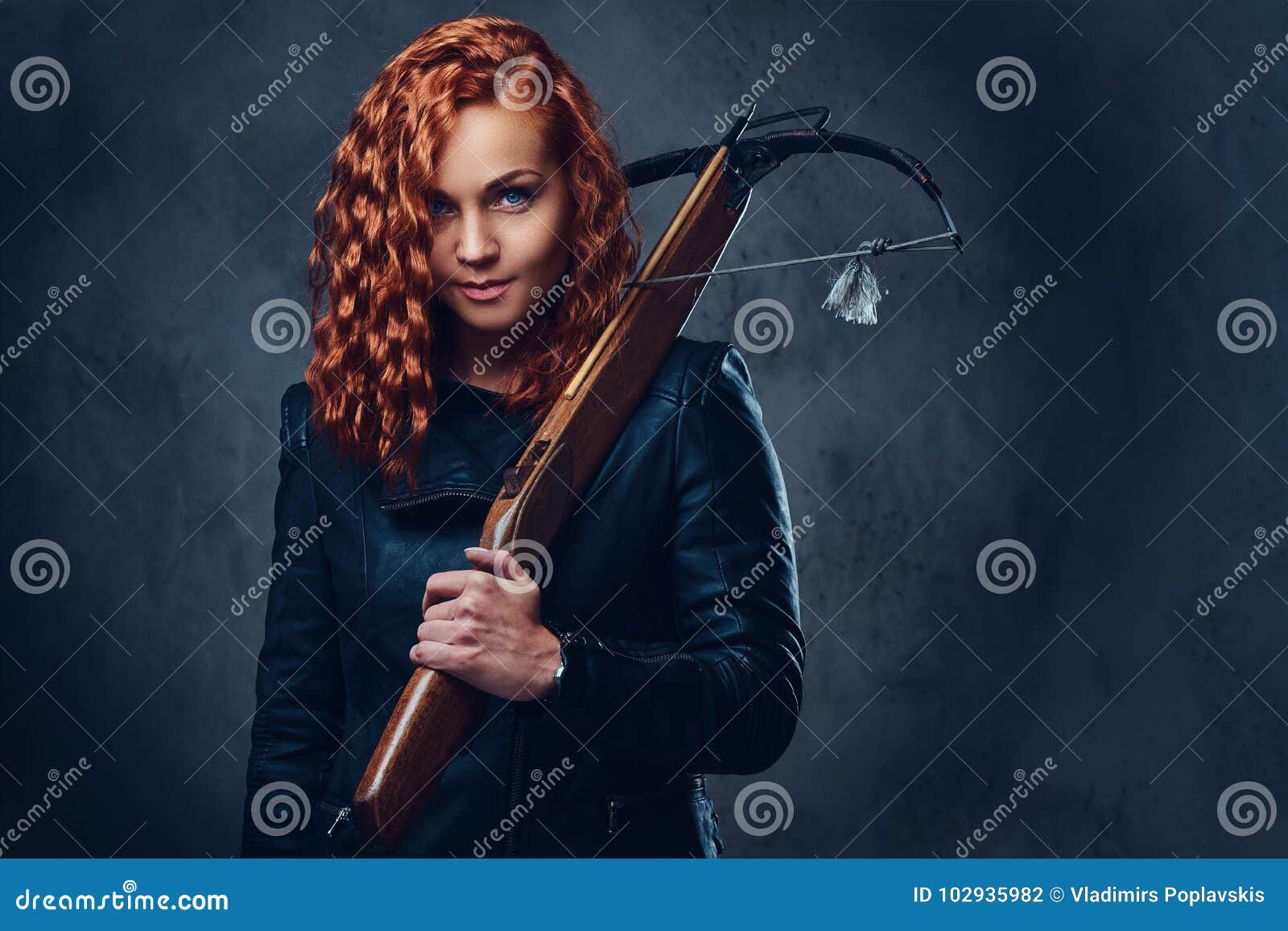 Redhead Female Holds Crossbow. Stock Photo - Image of fashion, antique ...