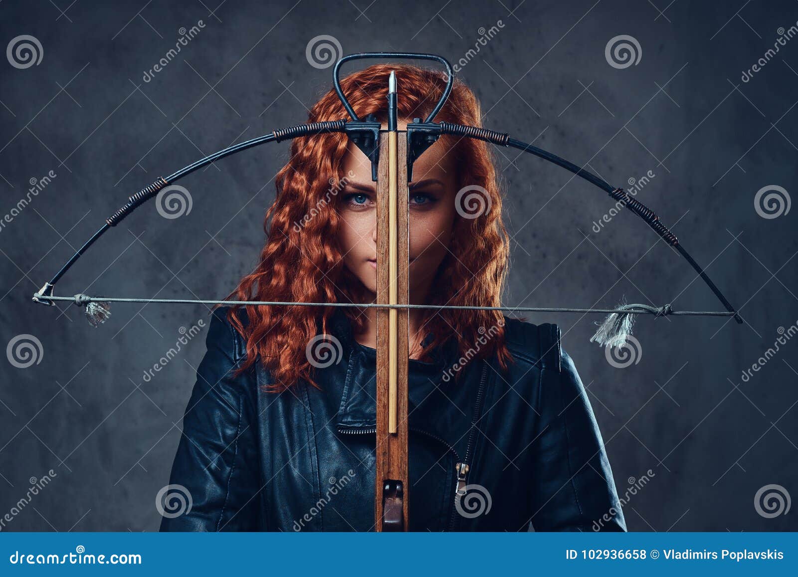 Redhead Female Holds Crossbow. Stock Photo - Image of archery, elegant ...