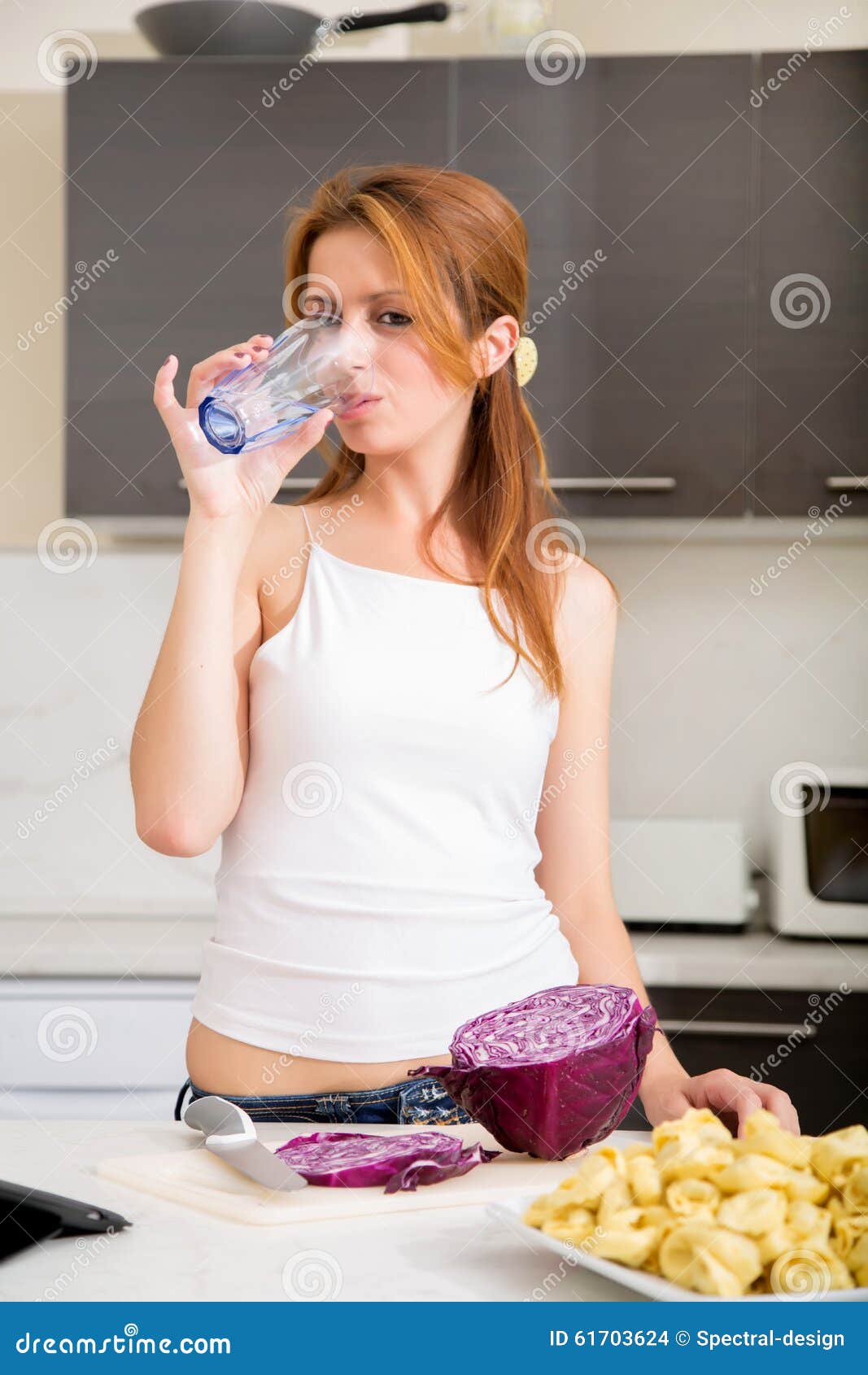 Redhead Girl Drinking in Kitchen Stock Photo - Image of girl, lifestyle ...