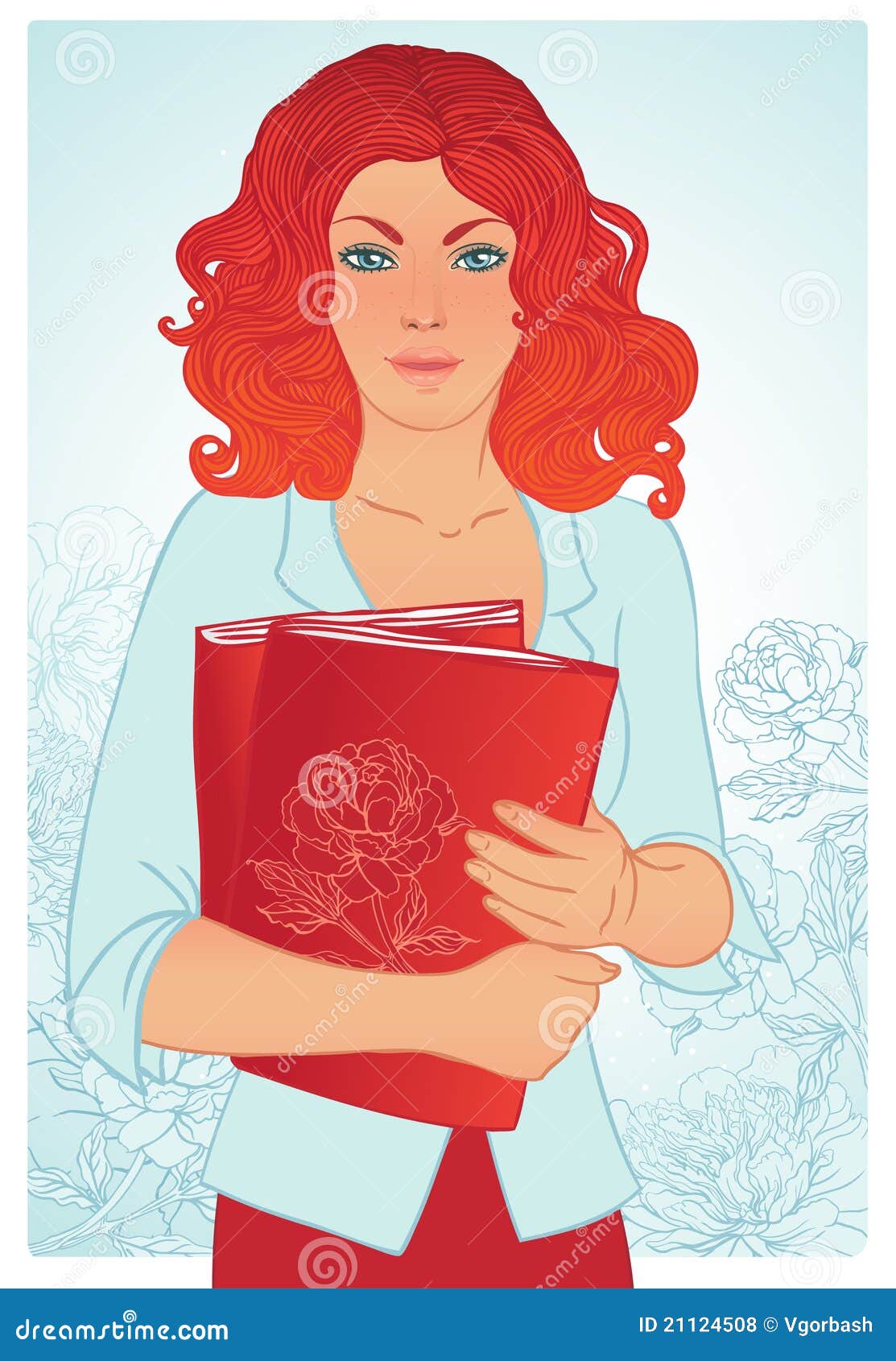 Redhead Girl Holding Books. Vector Illustration Stock Vector ...
