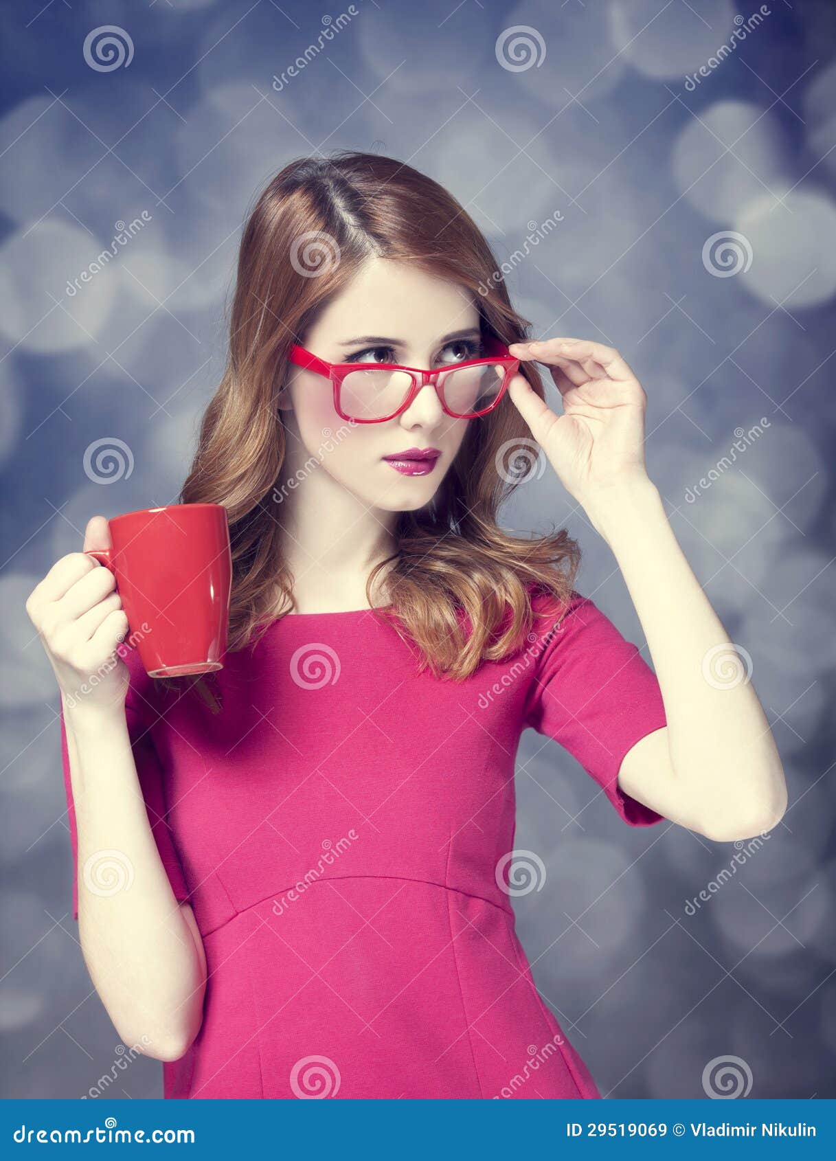 Redhead girl with red cup. stock image. Image of glamour - 29519069