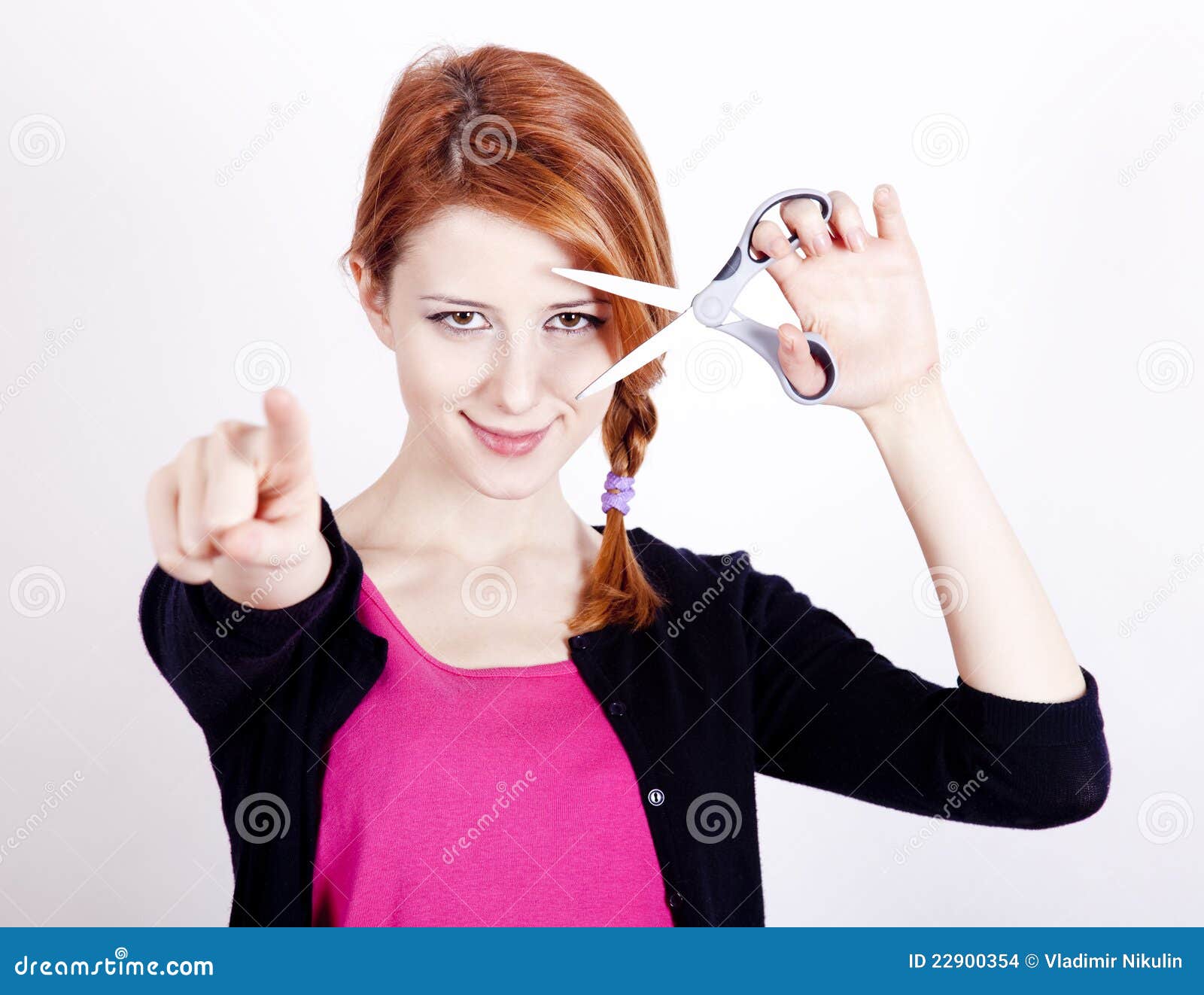 Redhead Girl with Scissors. Stock Photo - Image of sweater, smile: 22900354