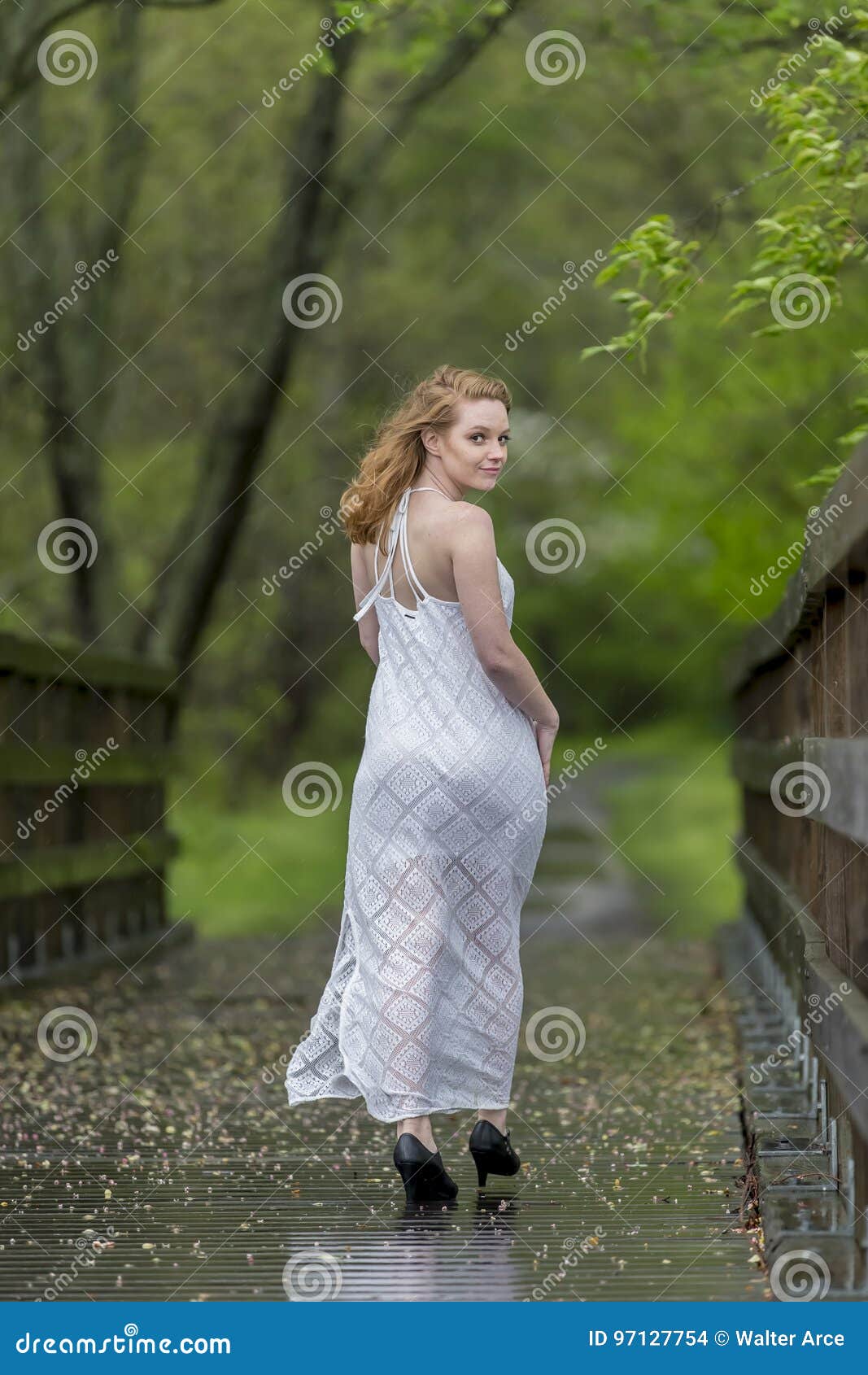 Redhead Model in the Rain stock photo. Image of beautiful - 97127754