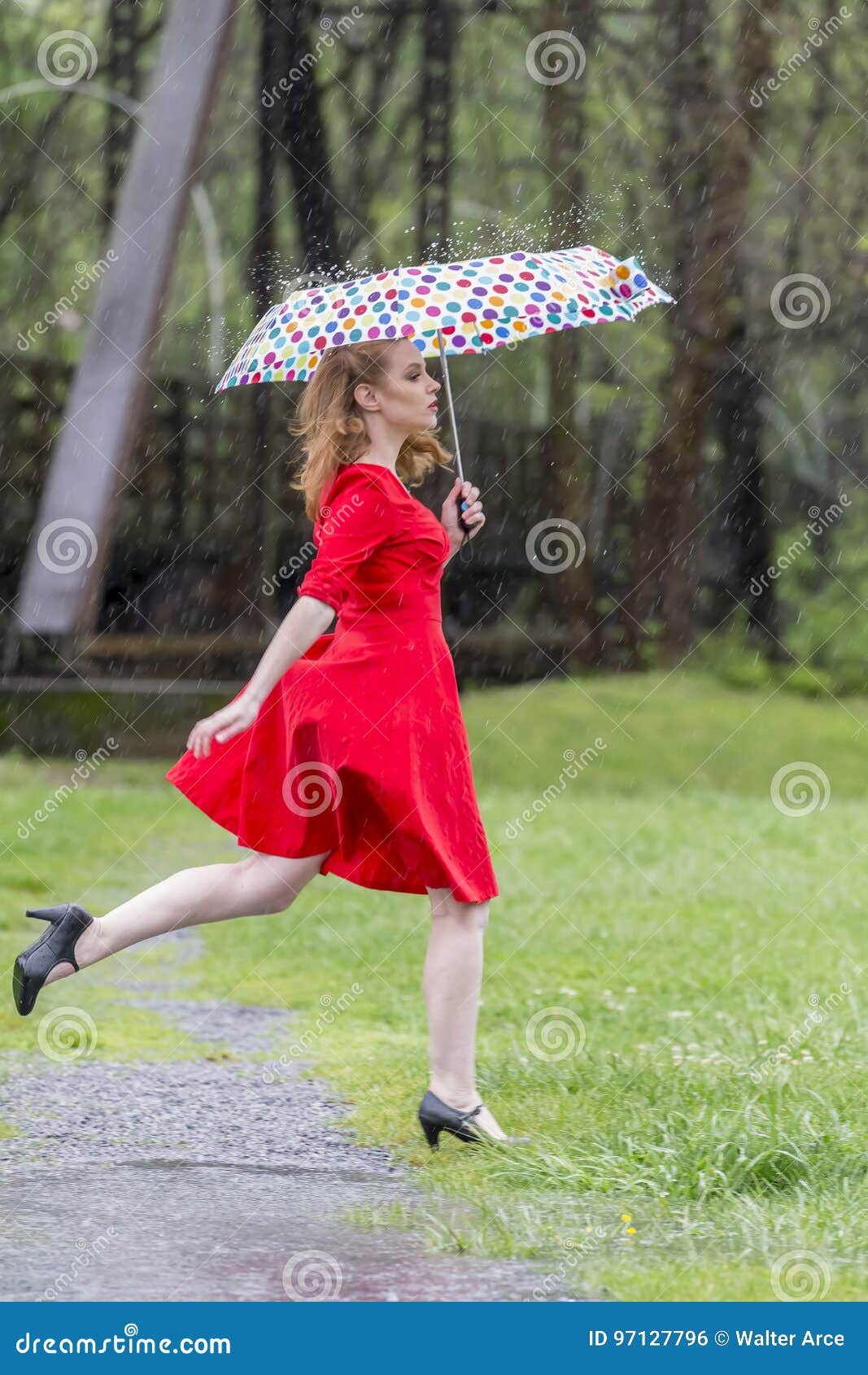 Redhead Model in the Rain stock photo. Image of hairstyle - 97127796