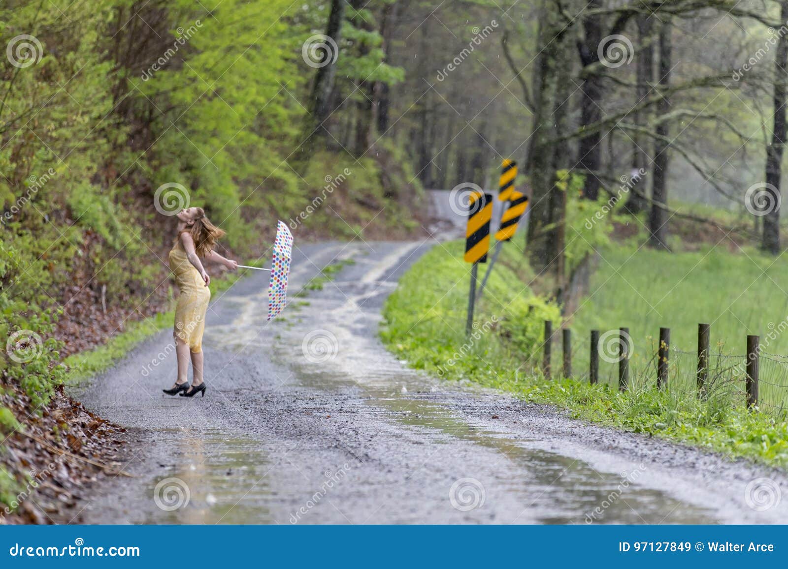 Redhead Model in the Rain stock image. Image of gravel - 97127849