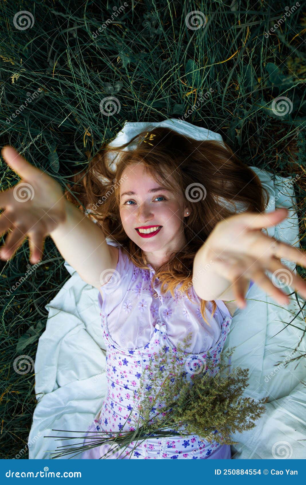 Redhead Portrait Of A Beautiful Young Red Haired Woman Lying In The