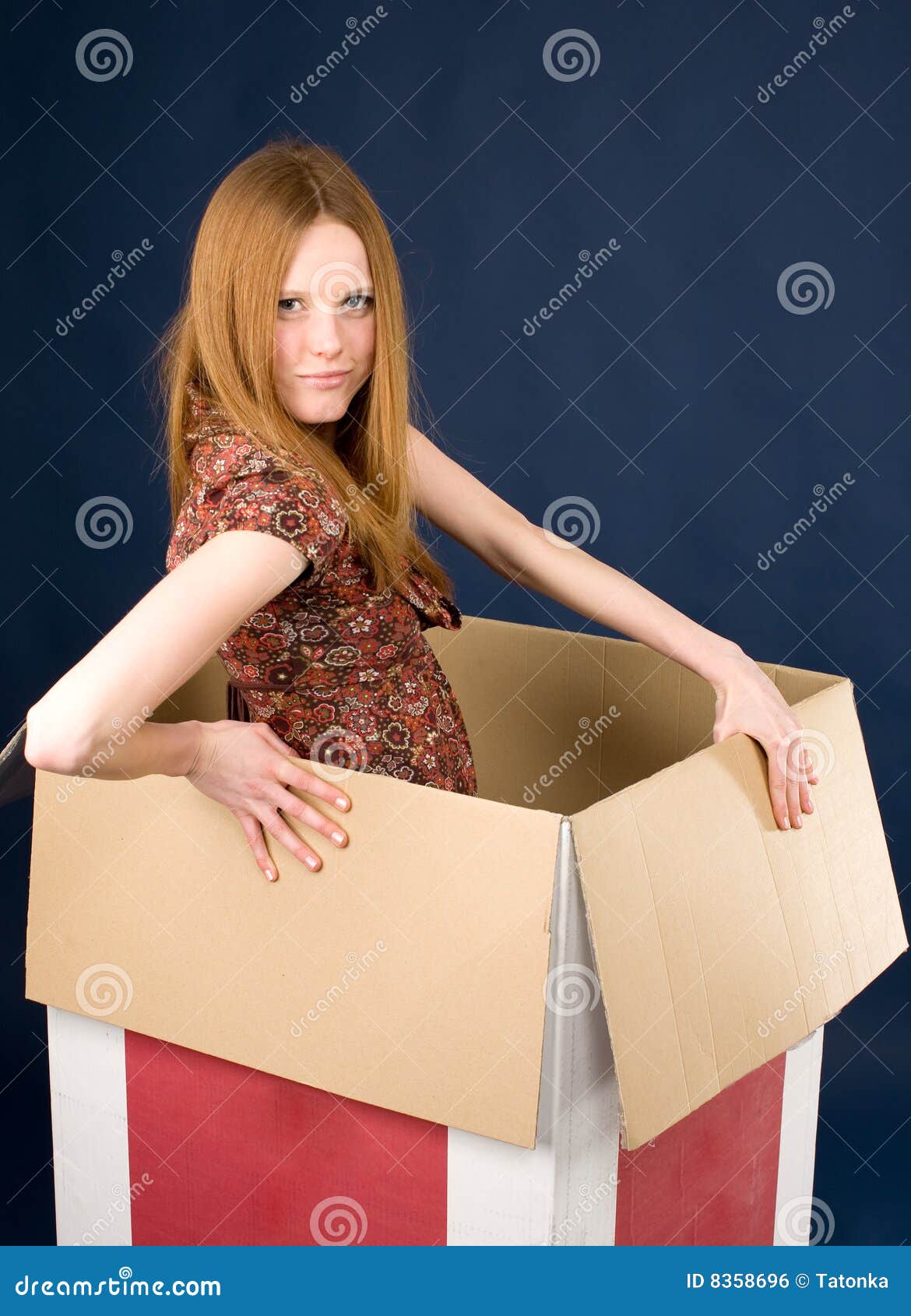 Redhead posing in box stock photo. Image of aged, woman - 8358696
