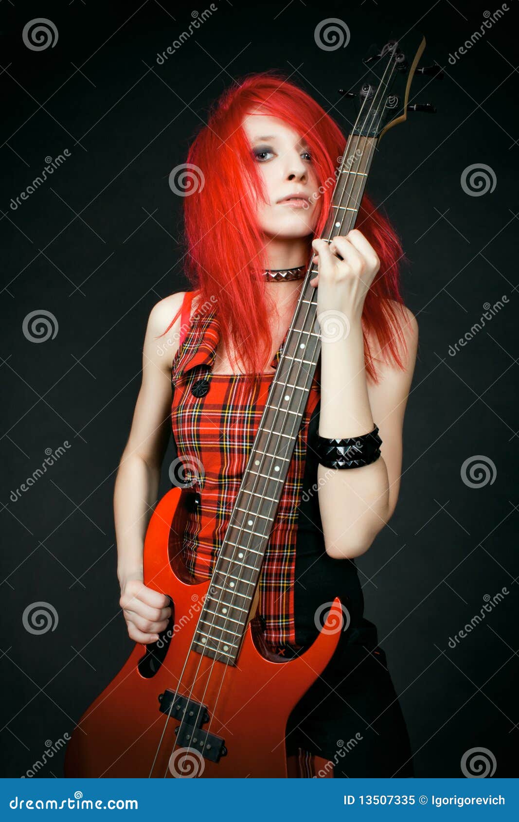 Redhead Rocker Girl with Guitar Stock Image - Image of bass, fashion ...