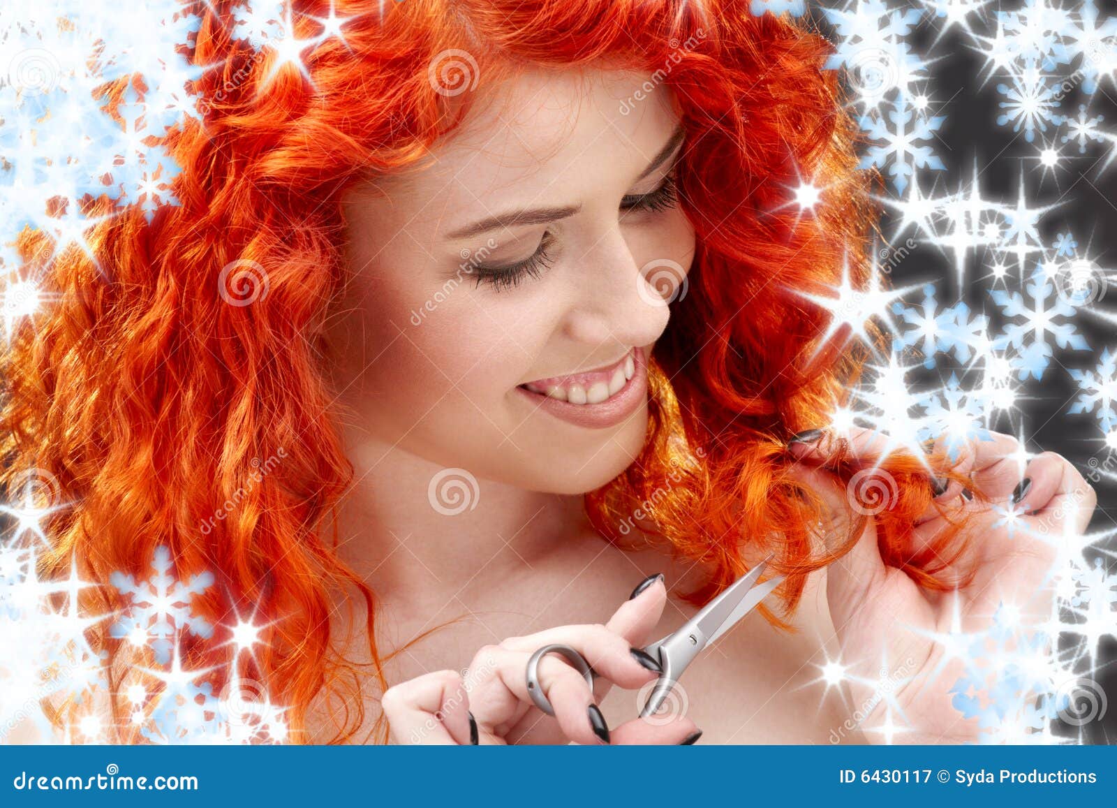 Redhead with scissors stock image. Image of curly, hairdresser - 6430117