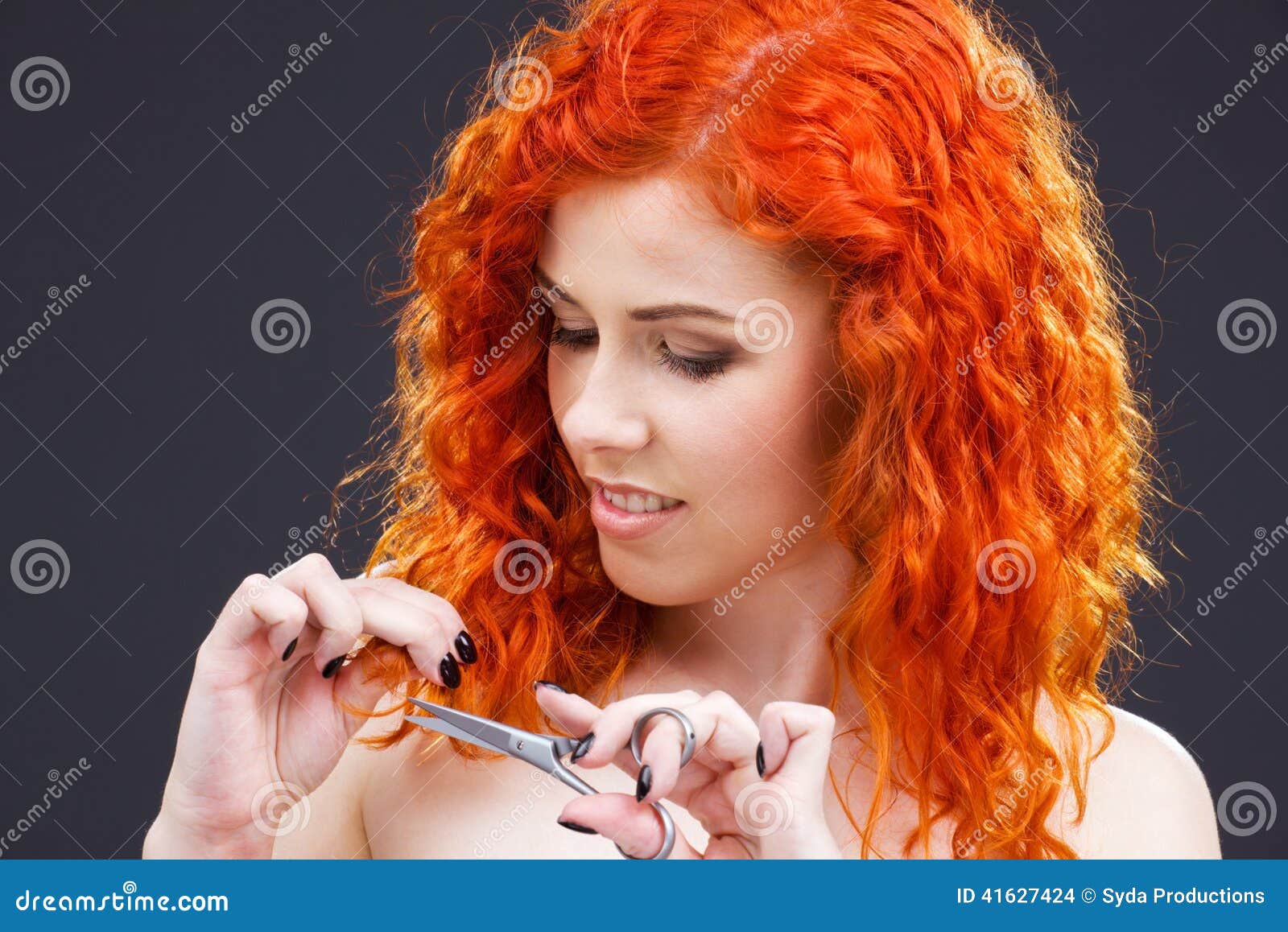 Redhead with scissors stock photo. Image of ends, hairdresser - 41627424