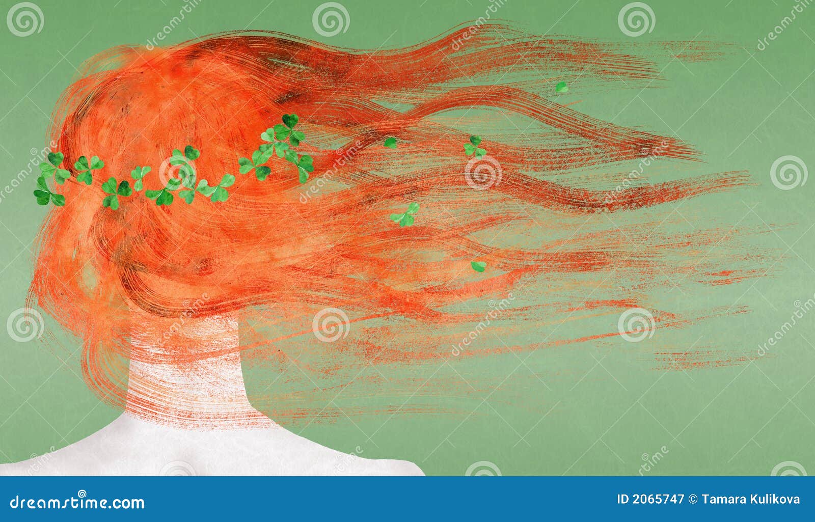 Redhead with Shamrock in Her Hair Stock Illustration - Illustration of ...