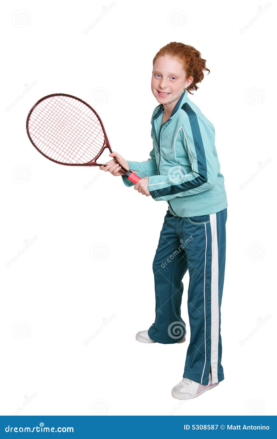 Redhead and tennis racket stock image. Image of game, summer - 5308587