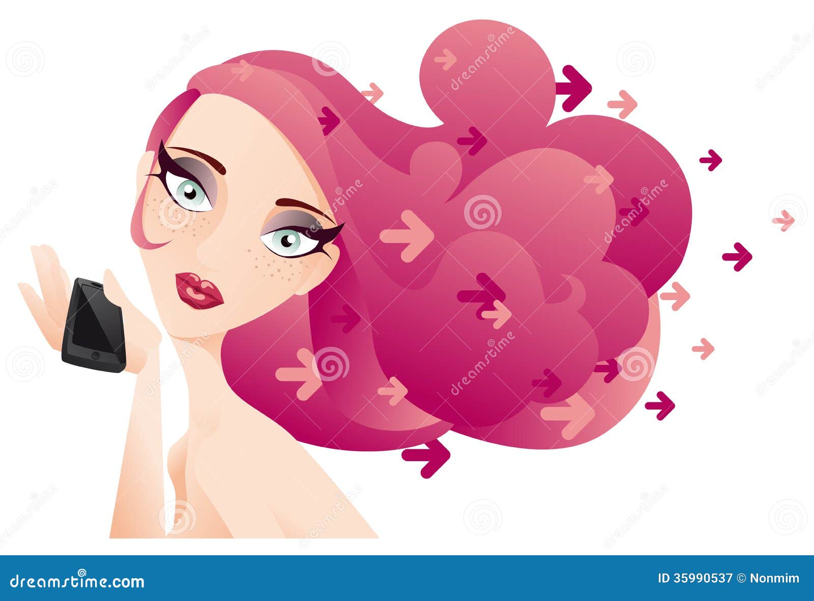 Redhead Woman Holding A Mobile Phone Stock Vector Illustration Of