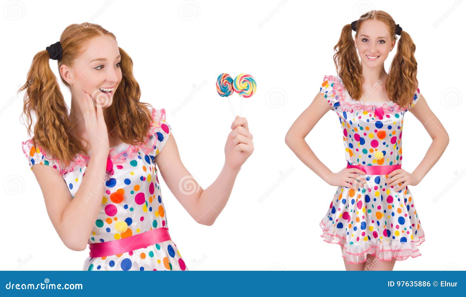 The Redhead Young Girl with Lolipops Isolated on White Stock Photo ...