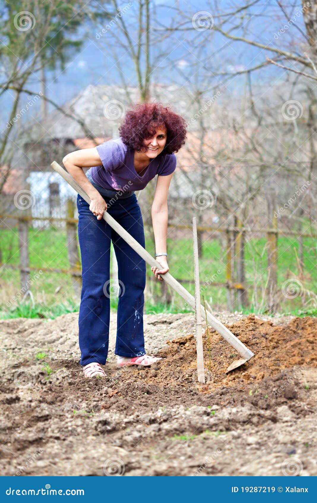 Redhead Young Lady Digging in the Garden Stock Image - Image of person ...