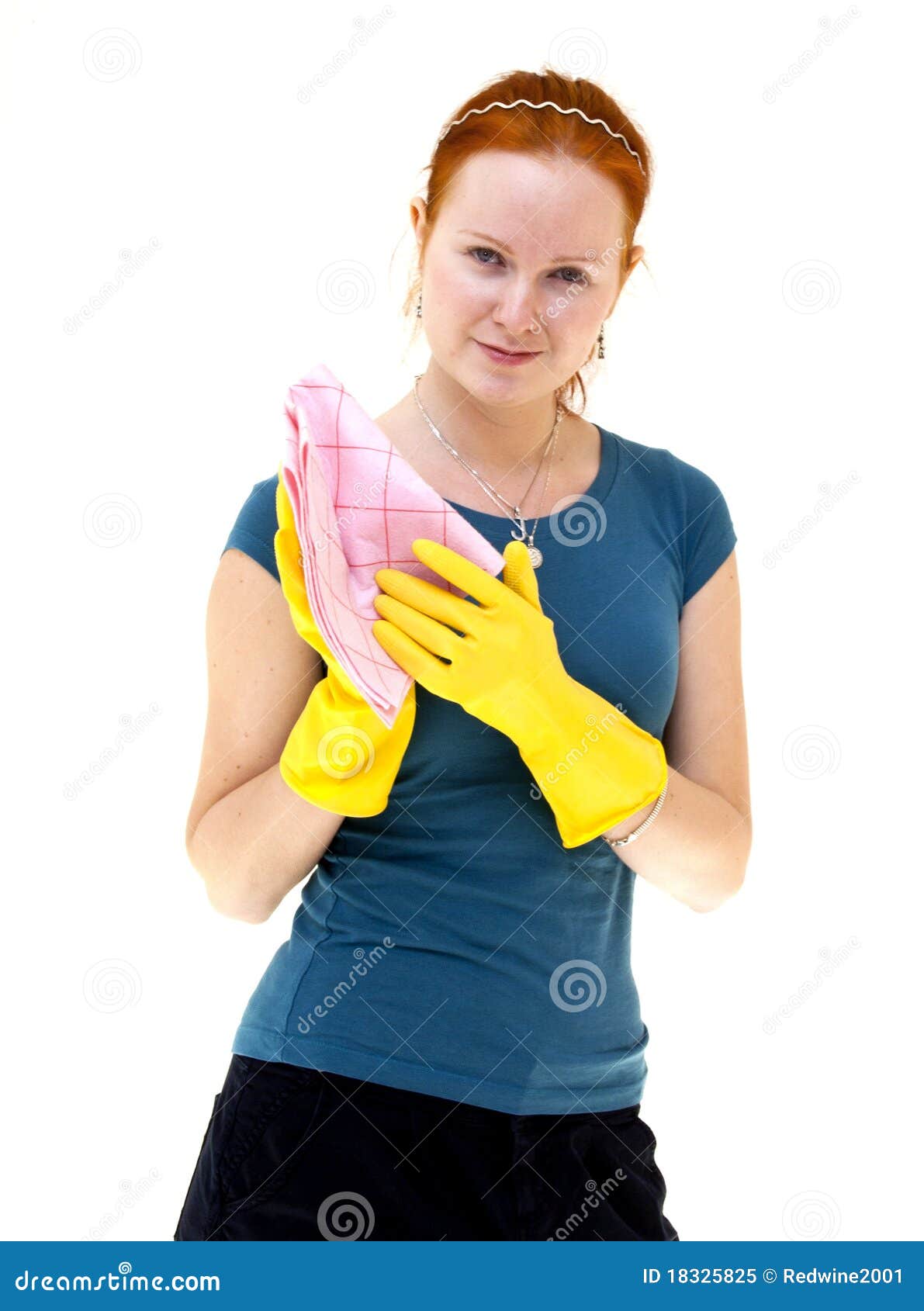 Redhead Young Woman Holding a Rag Stock Image - Image of dust, servant ...