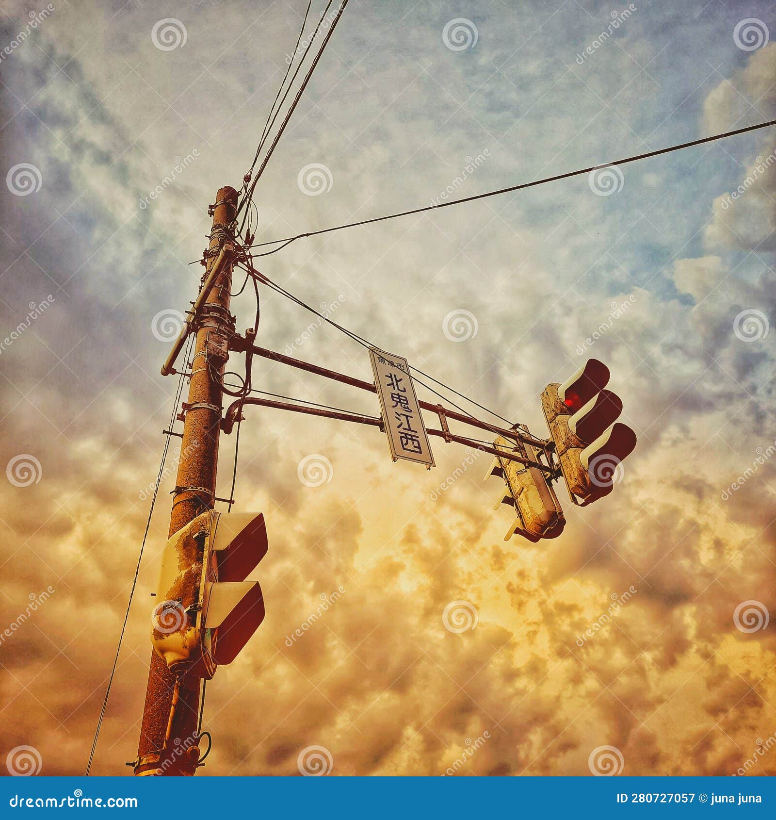 Redlight and power pole stock image. Image of power - 280727057