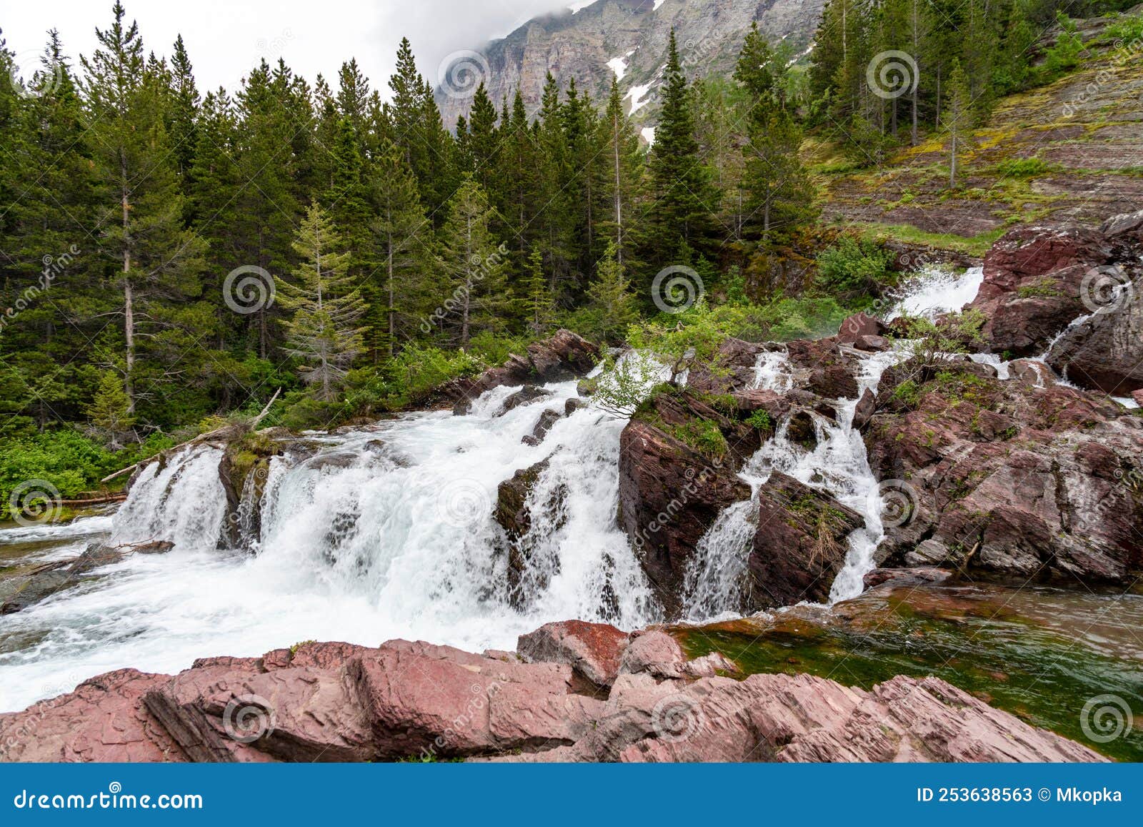 Redrock Falls in Glacier National Park, Along the Swiftcurrent Pass ...
