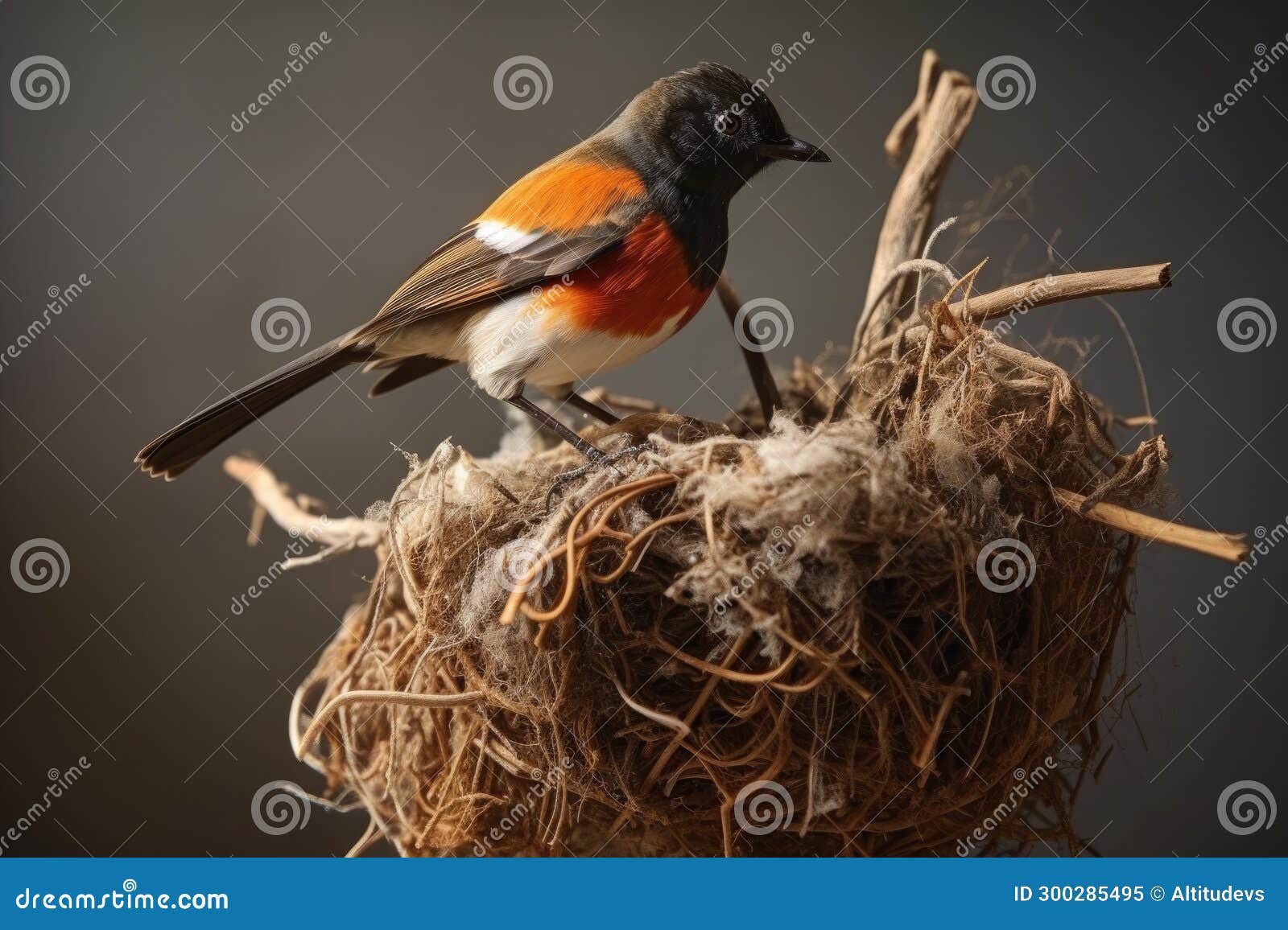 Redstart Bird in the Process of Building a Nest with Twigs in Its Beak ...