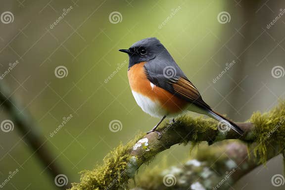 Redstart Perching on Tree Branch, with Head and Tail Feathers in Full ...