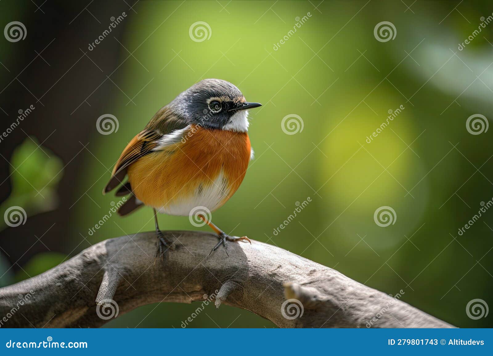 Redstart Perching on Tree Branch, with Head and Tail Feathers in Full ...