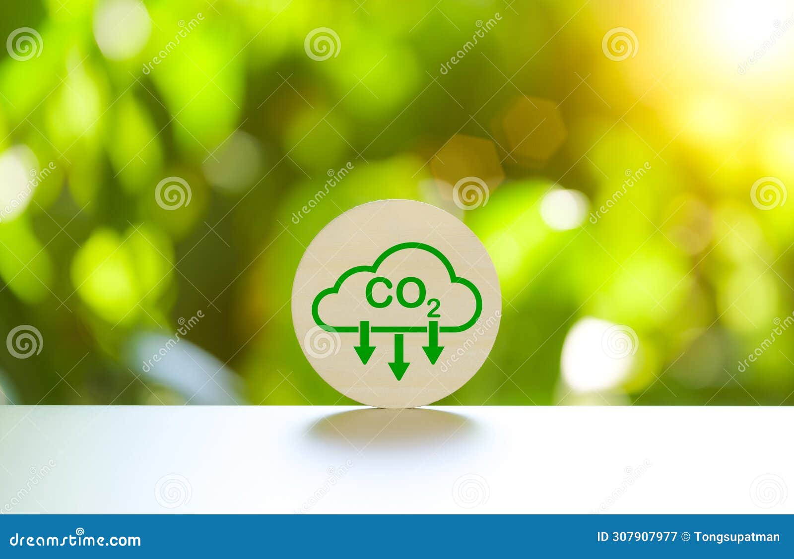 Reduce Co2 Emissions Concept. Carbon Reduction Icon on Wooden Block for ...