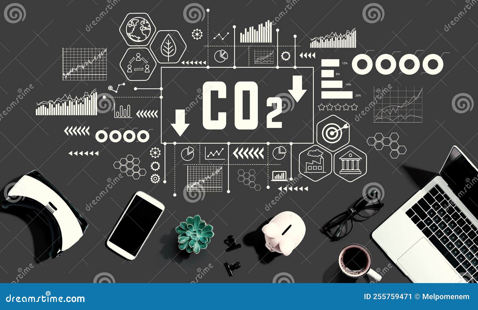 Reduce CO2 Theme with Electronic Gadgets and Office Supplies Stock ...
