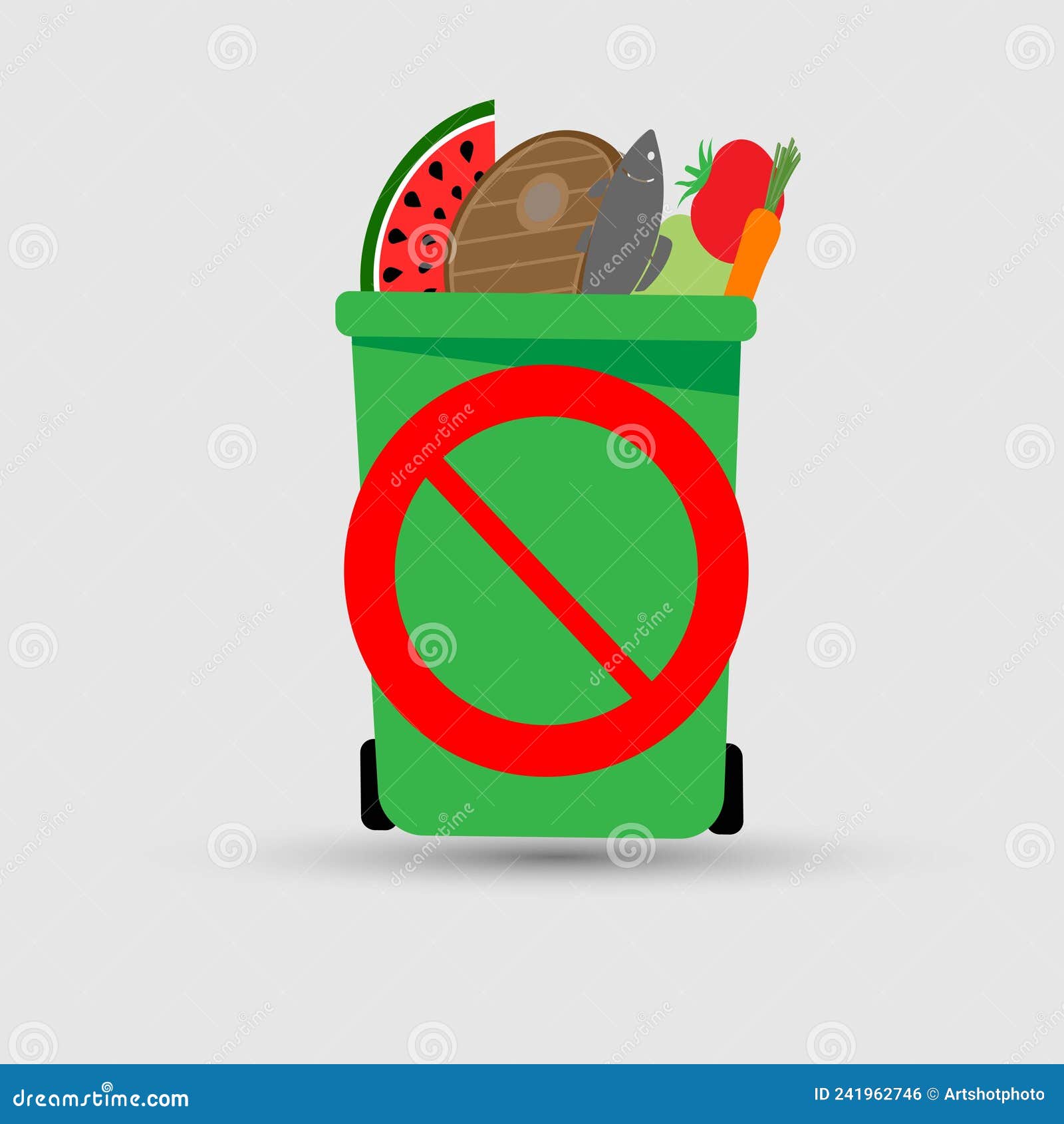 Foodstuff in a Garbage Bin with the Stop Sign on it. Reduce Food Waste ...