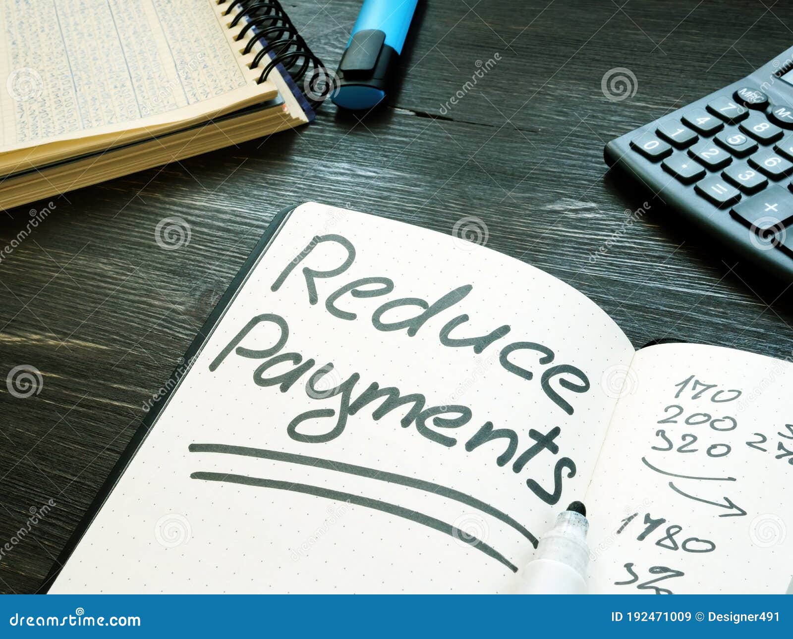 Reduce Payments Memo and Calculations in Note. Stock Image - Image of ...
